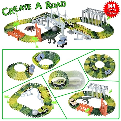 Hometall Dinosaur Track Toy Set with 144 Pieces, Dinosaur Train Track ...