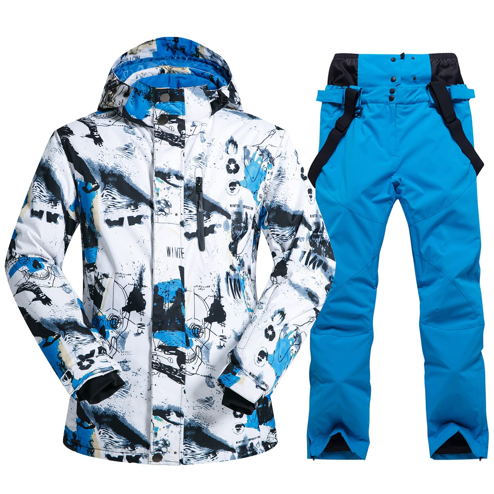 Mens Ski Jacket and Pants Set Ski Suit Winter Waterproof Windproof ...