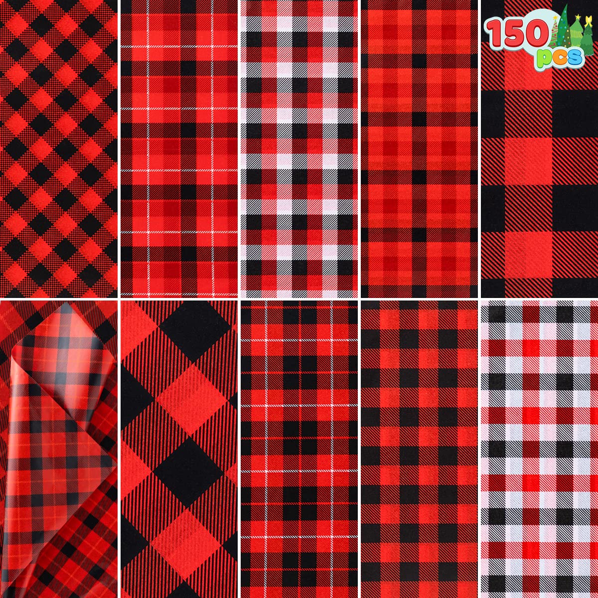 JOYIN 150 Sheets Christmas Red Black Buffalo Plaid Tissue Paper ...