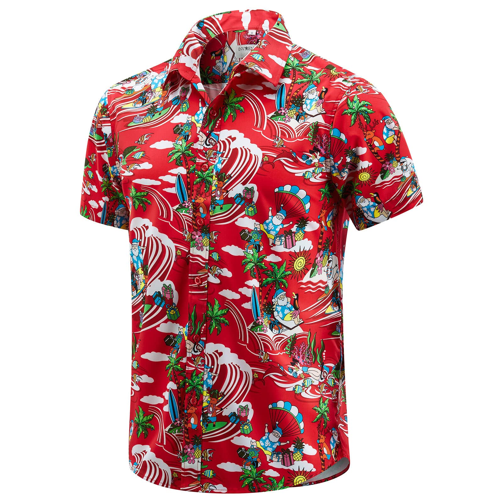 ENVMENST Men's Christmas Button Down Shirt Santa Party Short Sleeve ...