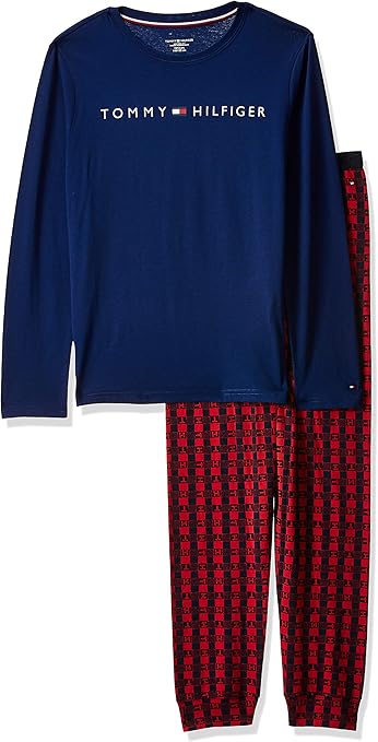 Tommy Hilfiger Boys Long-Sleeve Check Bottoms Jersey Pyjamas Gift Set ...