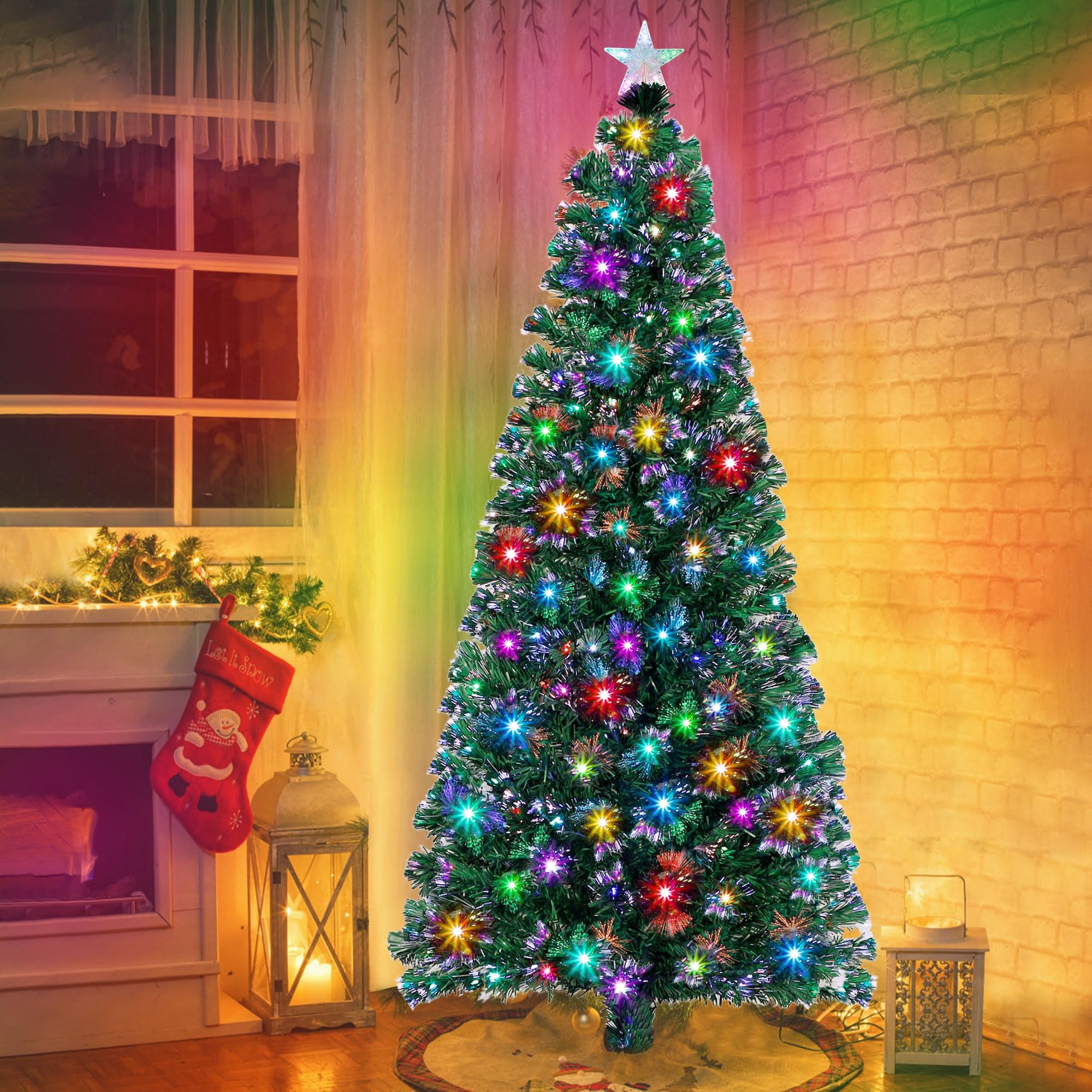 Lulu Home 6FT Prelit Christmas Tree, 235 LED Artificial Fiber Optic ...
