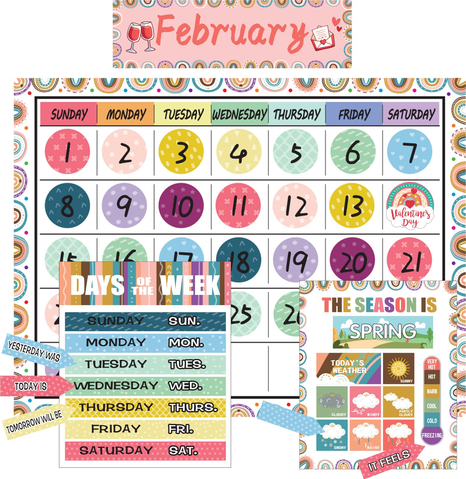 Mua Boho Rainbow Calendar Bulletin Board Set Calendar Seasons Weather ...