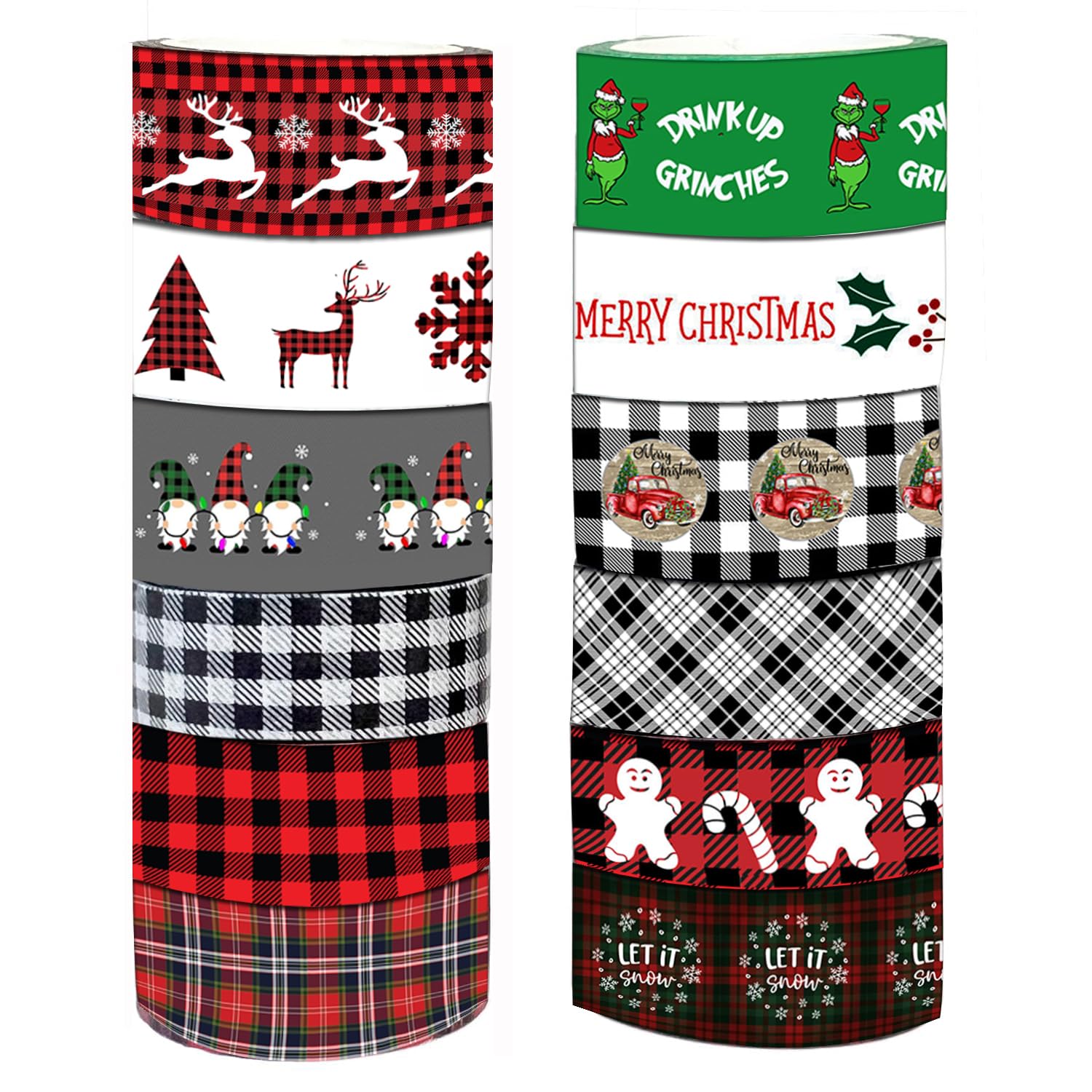 LANMANUO Christmas Washi Tape 12 Rolls Xmas Buffalo Plaid Winter Washi ...