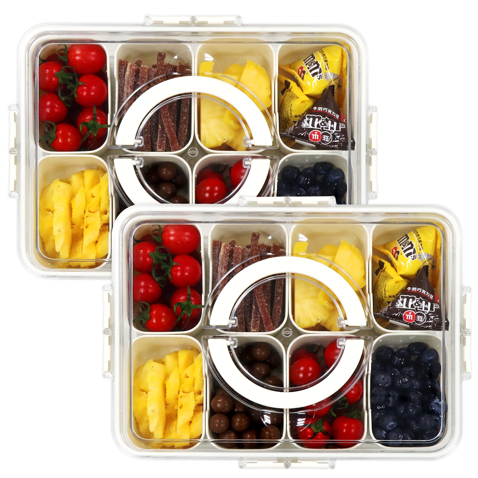 Snackle Box Container 2pack-Divided Serving Tray with Lid and Handle ...