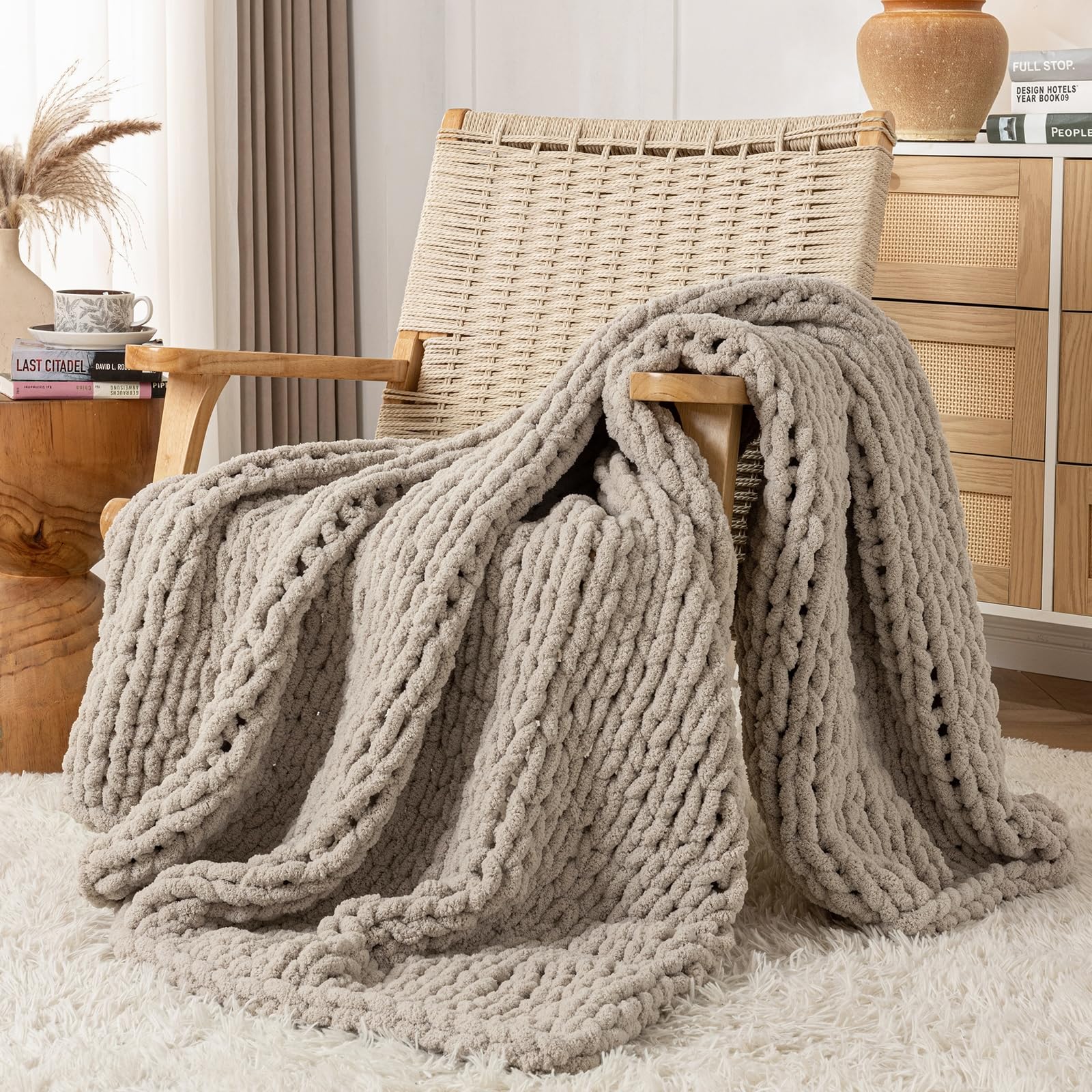 LAST MODA Chunky Knit Blanket Throw, 100% Hand Knit Throw Blanket ...