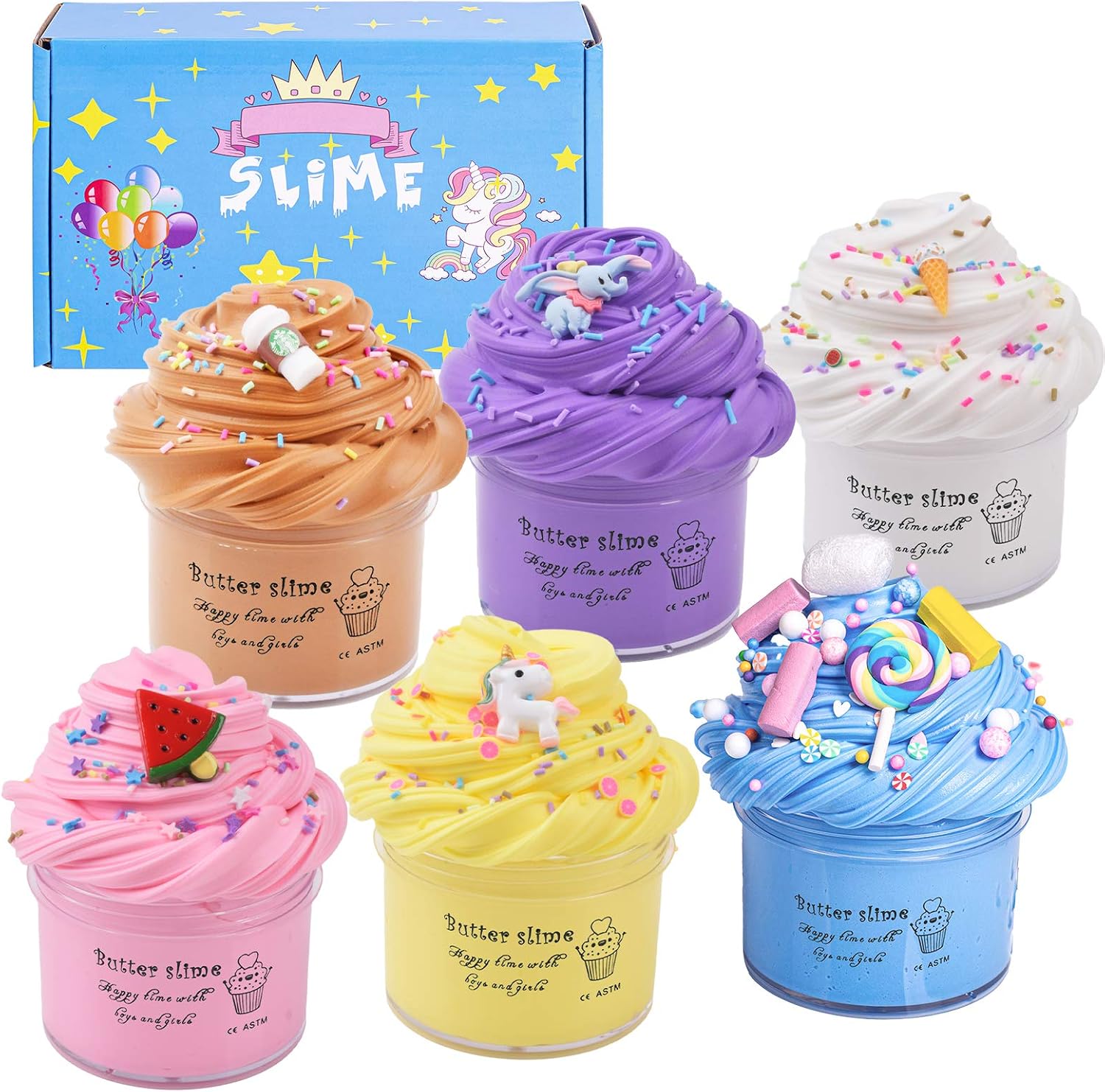 Uolor Fluffy Slime Putty Slime, 6 Packs Soft Butter Slime Kit- Super ...