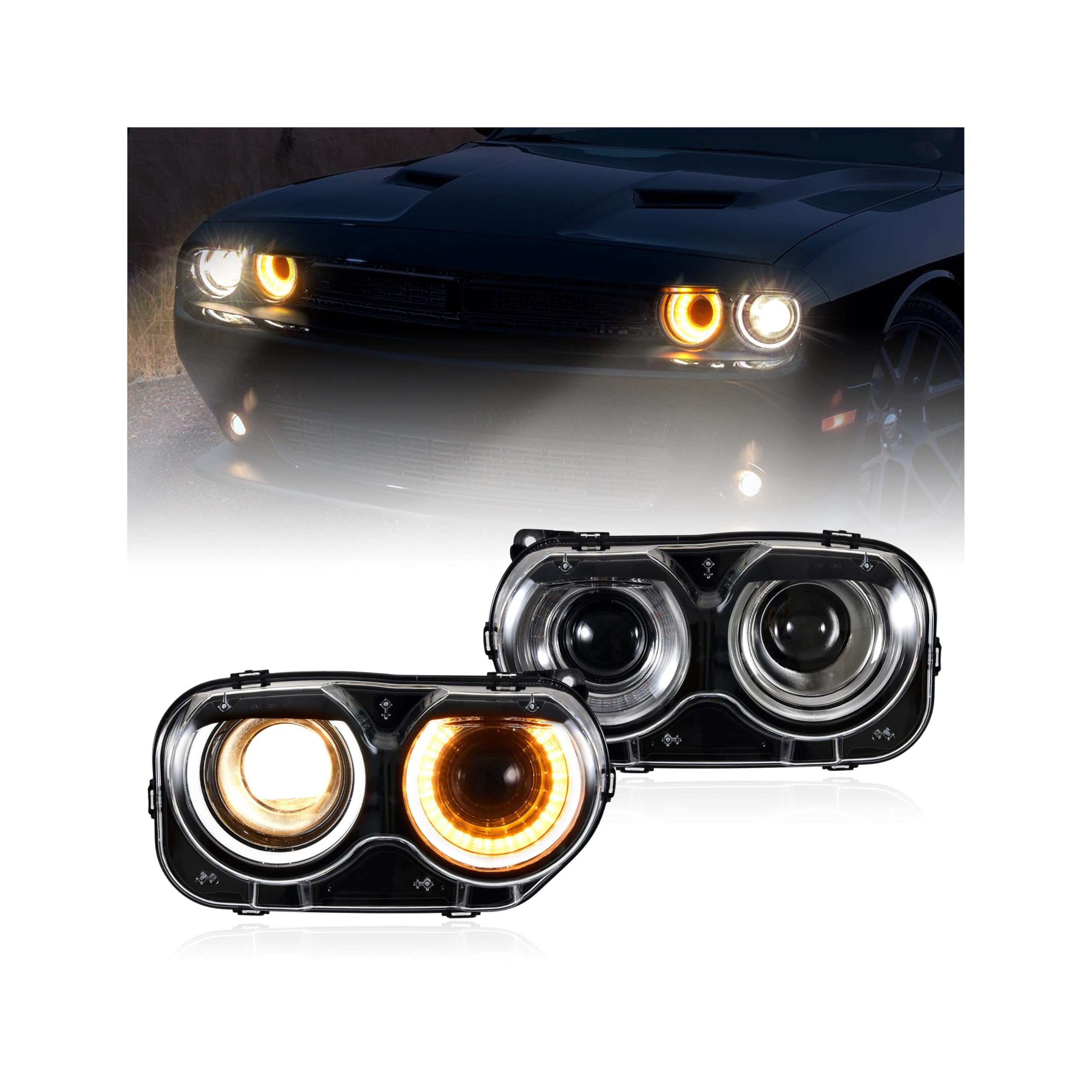 POKIAUTO LED Headlights for Dodge Challenger 2015-2020 Accessories ...