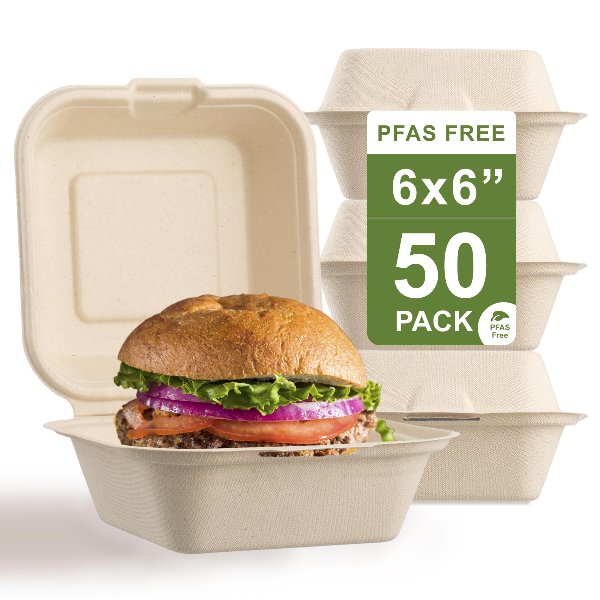 Mua [50 COUNT]Harvest Pack PFAS FREE 6 X 6" Compostable Square Hinged ...