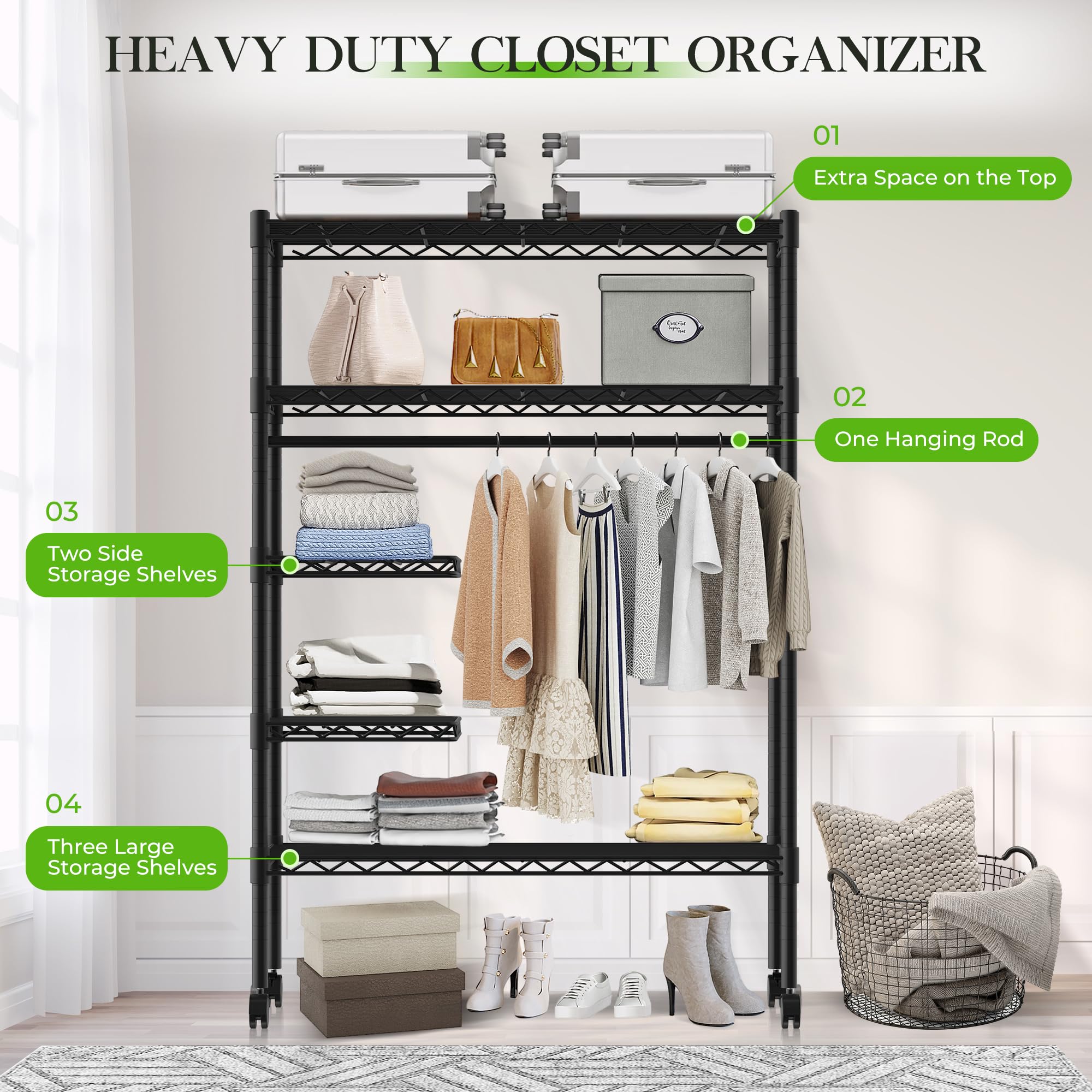 Mua Heavy Duty Garment Rack, Free-Standing Rolling Clothes Rack with ...