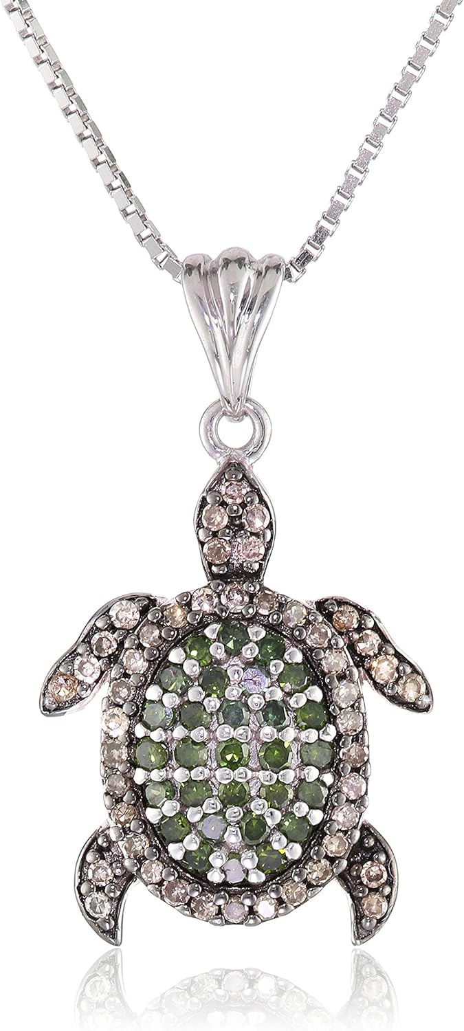 Amazon.com: Multicolor Diamond Turtle Pendant Necklace (1/2 Cttw, I2-I3 ...