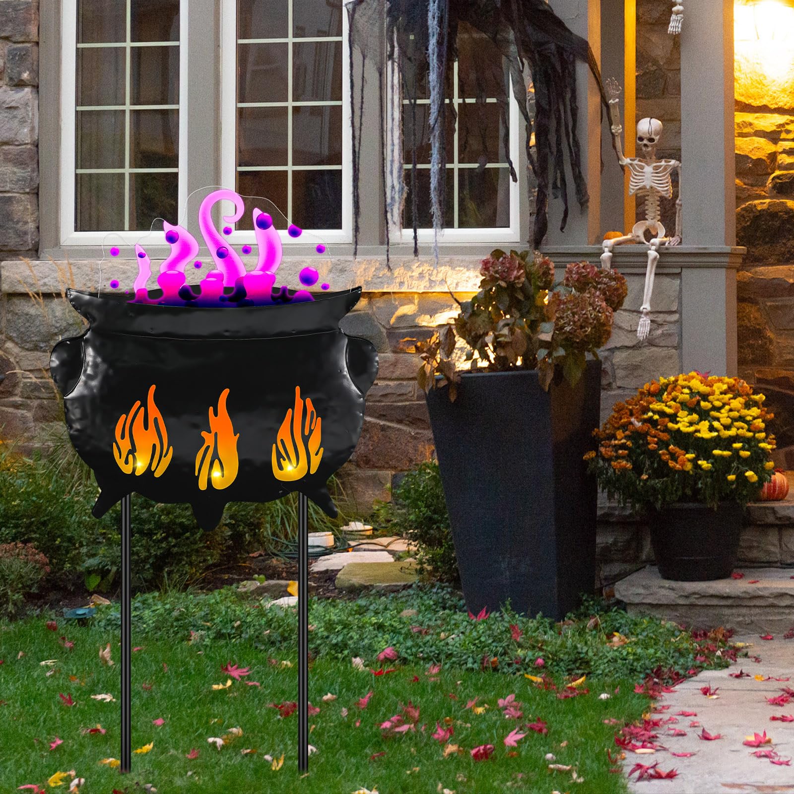 Rossesay Outdoor Halloween Decor Cauldron Halloween Stake Solar Light ...