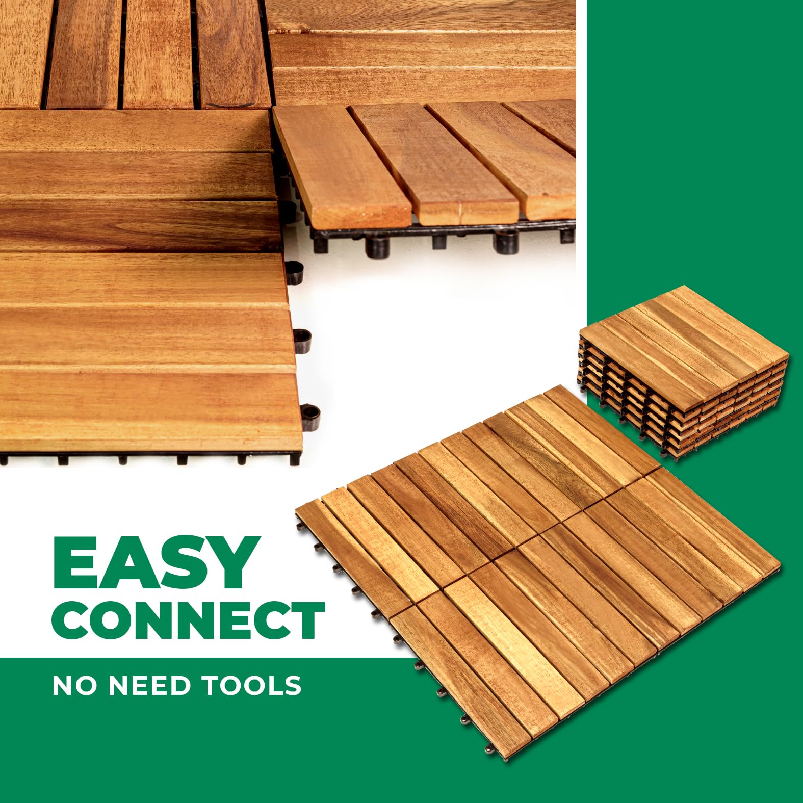 Interlocking Deck Tile (Pack of 10, 12"x12") Acacia Hardwood Deck Tile ...