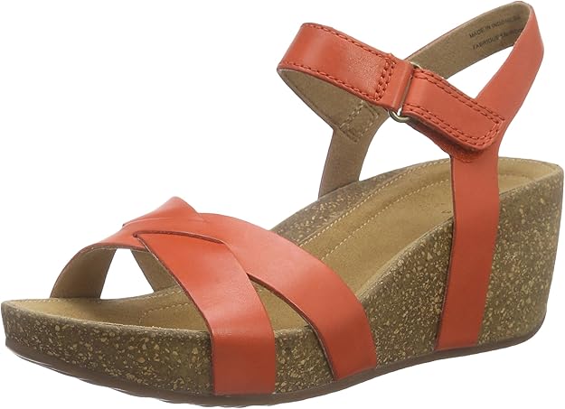Clarks Women's Temira Compass Wedge Heel Open Sandals, Red (grenadine ...