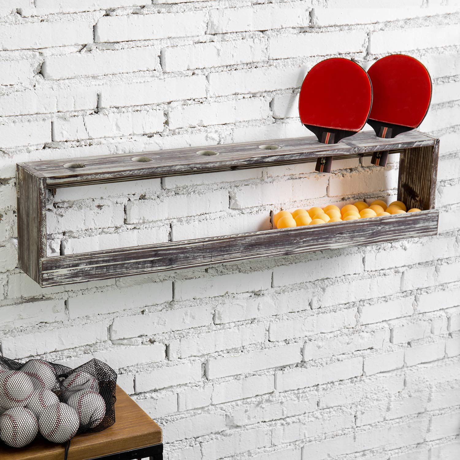 Mua MyGift Wall Mounted Torched Wood Table Tennis Rack for Ping Pong ...