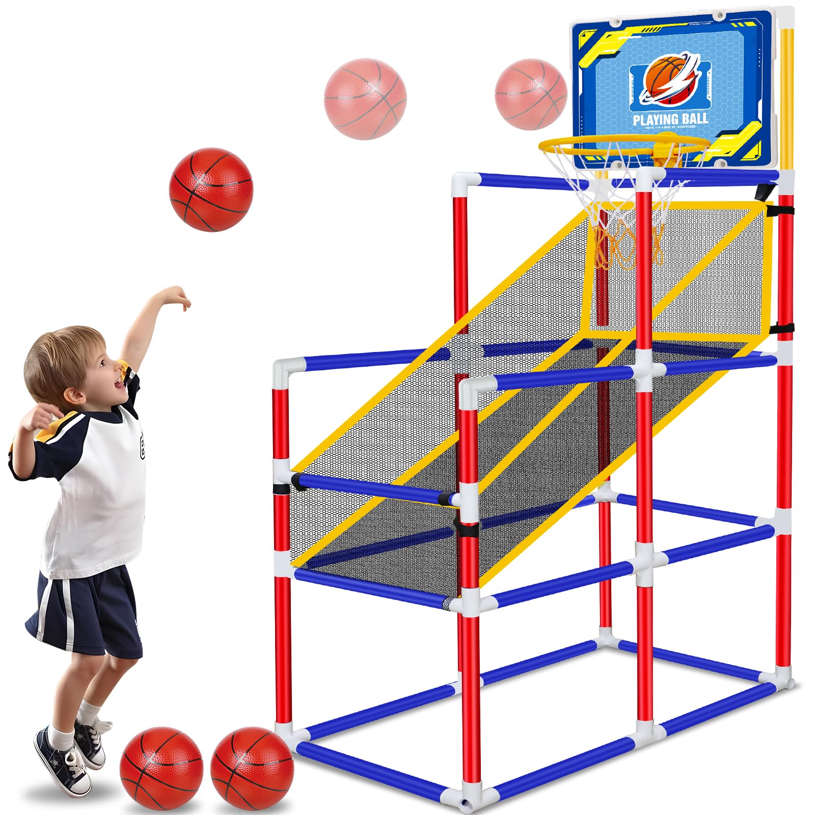 63" Arcade Basketball Game Set with 3 Balls Kids Basketball Hoop 3 to ...