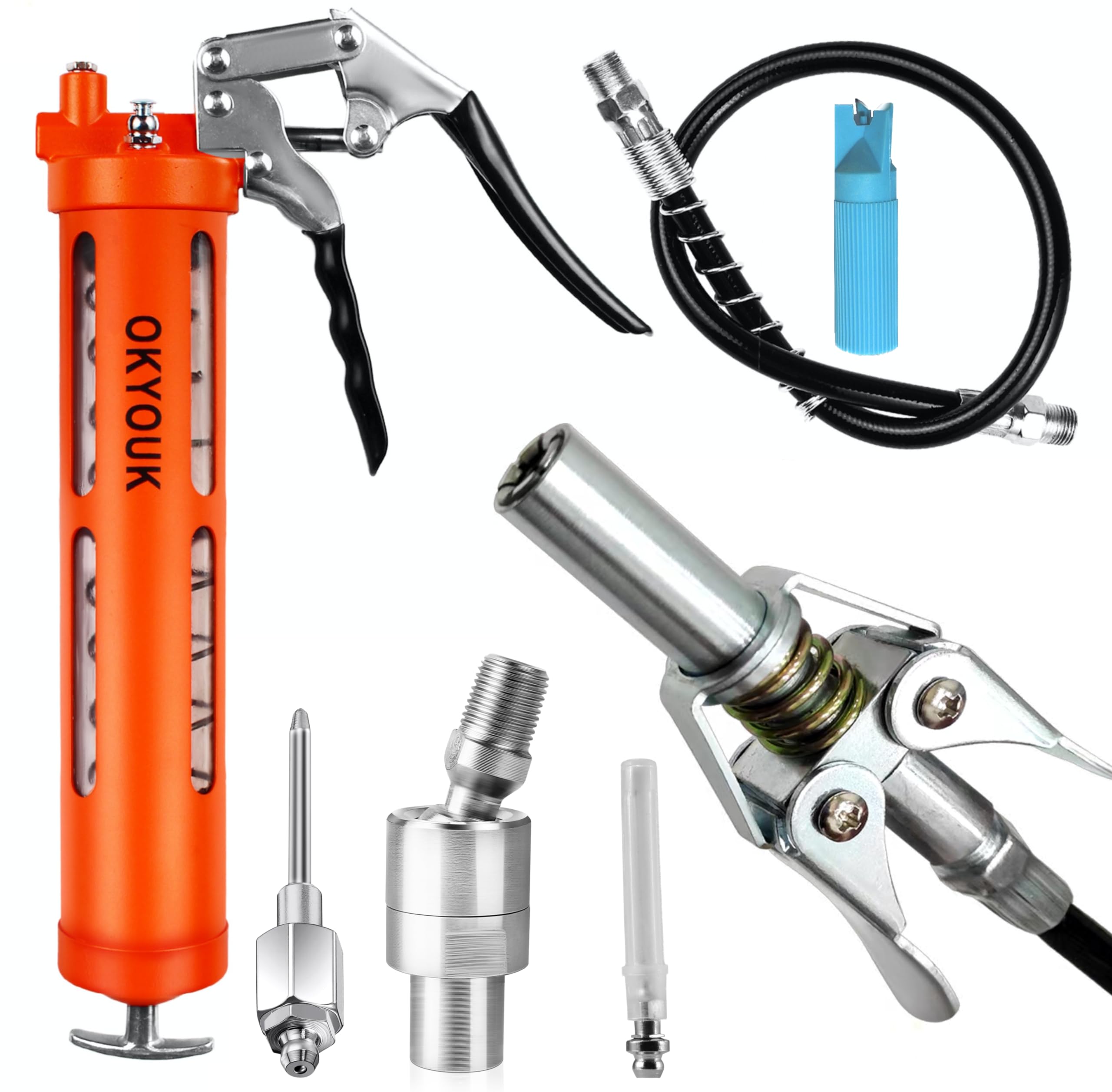 OKYOUK Grease Gun Kit,Visible Heavy Duty Pistol-Grip Grease Gun, Quick ...