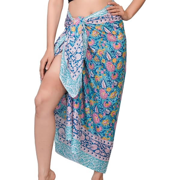 Cotton Sarong Women's Short 100% Cotton Hand Block Sarongs Beach Wrap ...