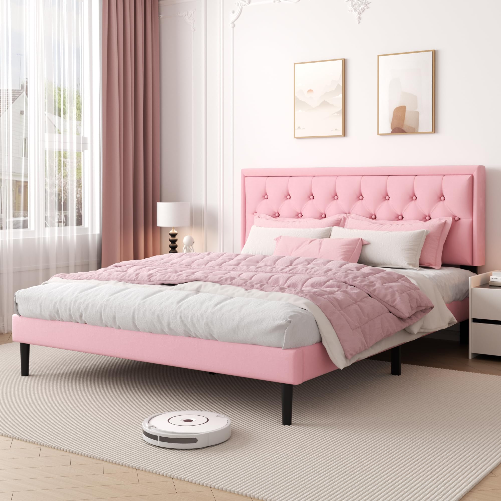 CXVX King Size Platform Bed Frame with Upholstered Velvet Button Tufted ...