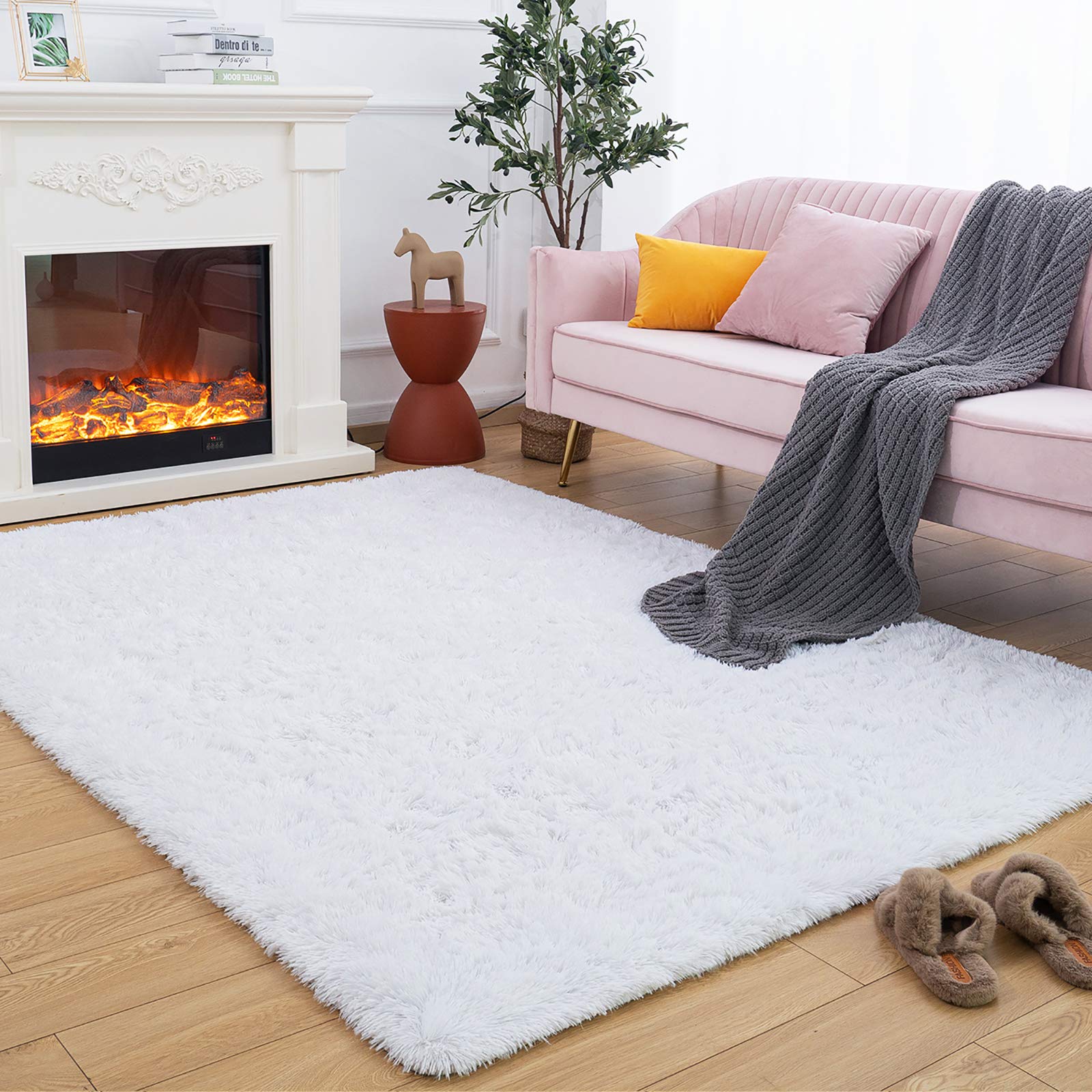 Maxsoft Fluffy Rug for Bedroom, White Shag Area Rug for Living Room, 4 ...