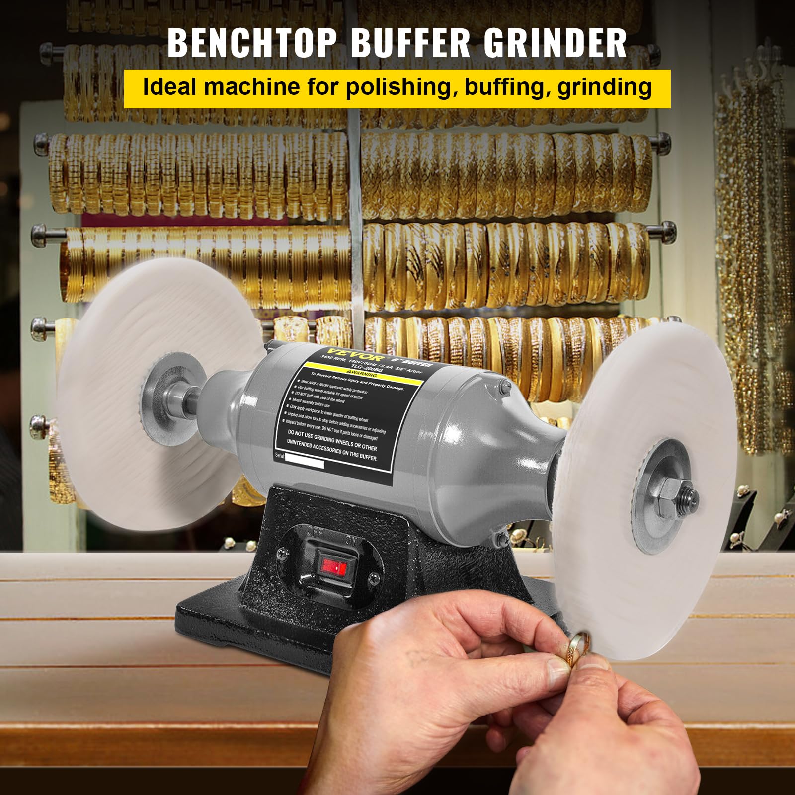 Mua VEVOR Bench Buffer Polisher, 8 inch Buffing Machine 370W Motor with ...