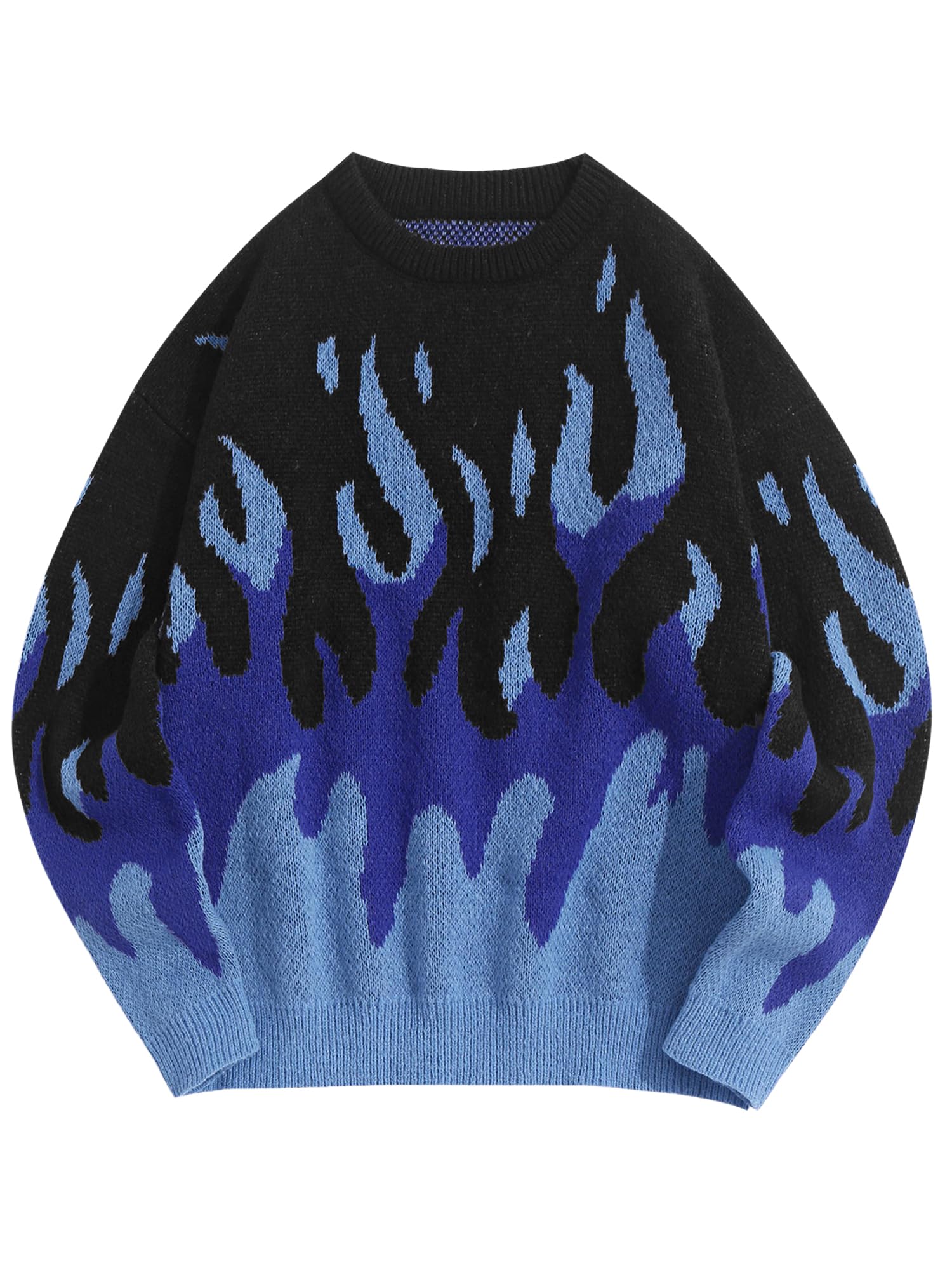 ZAFUL Men's Oversized Sweater Y2K Aesthetic Flame Graphic Crewneck Knit ...