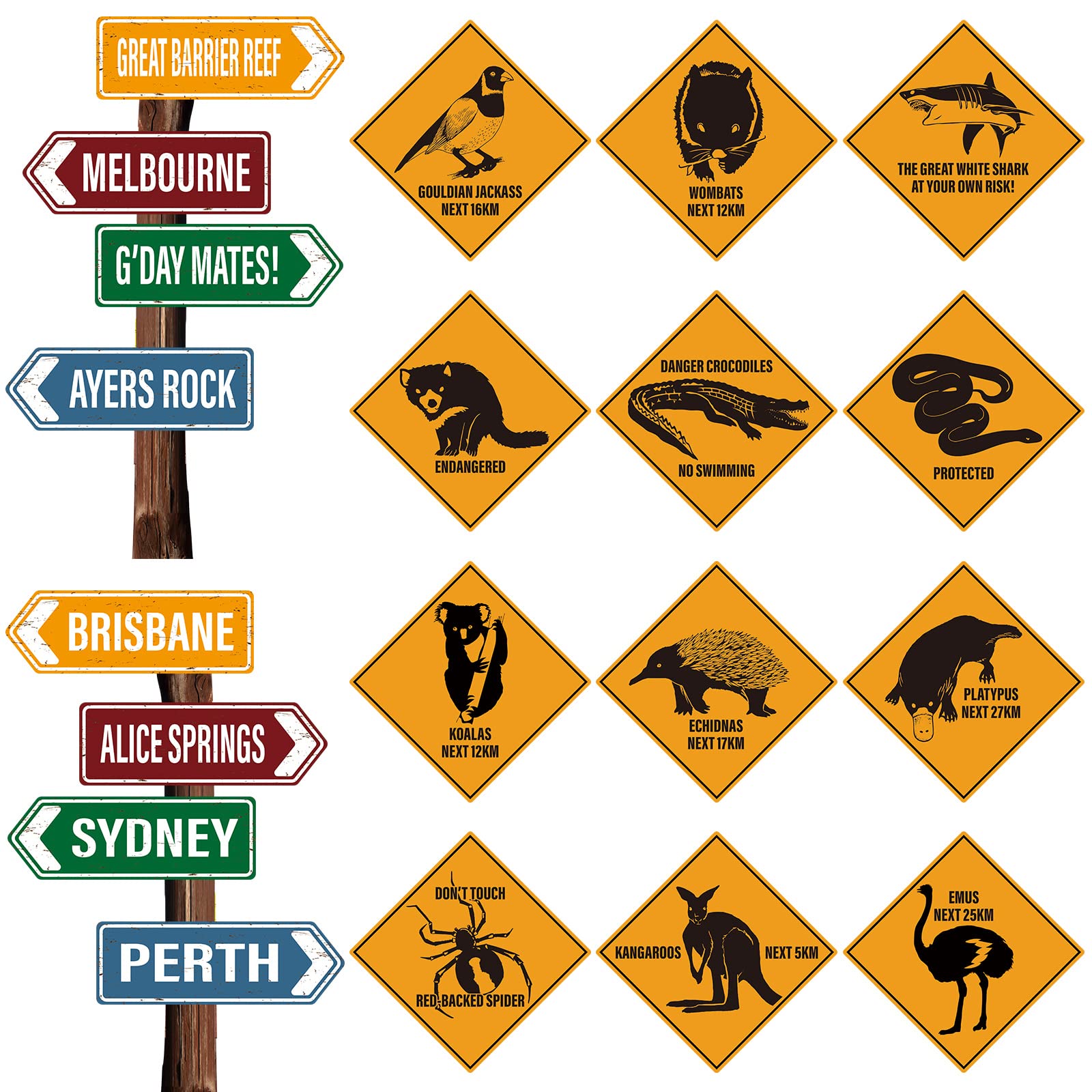 Mua PerKoop 16 Pieces Australian Outback Road Sign Cutouts Australian ...
