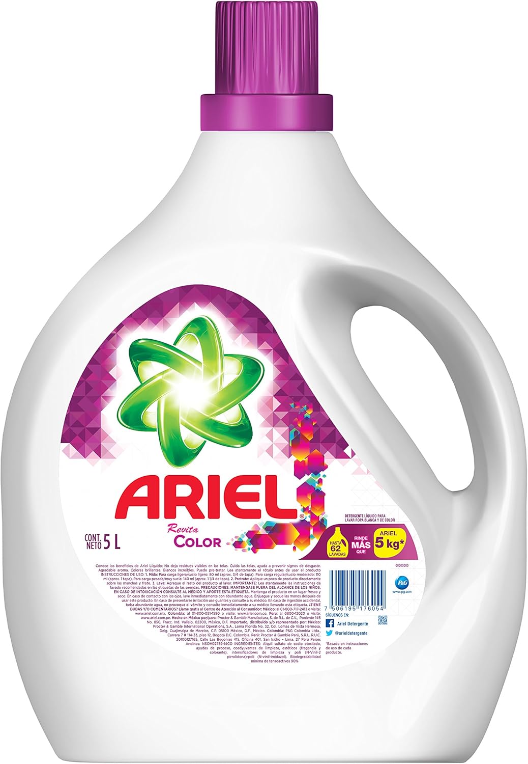 Ariel Revitacolor Detergente liquido, Botella de 5 l: Amazon.com.mx ...
