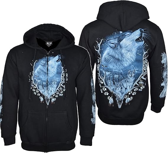 Wild Wolf Printed Hooded Jacket Long Sleeves with Front and Back ...