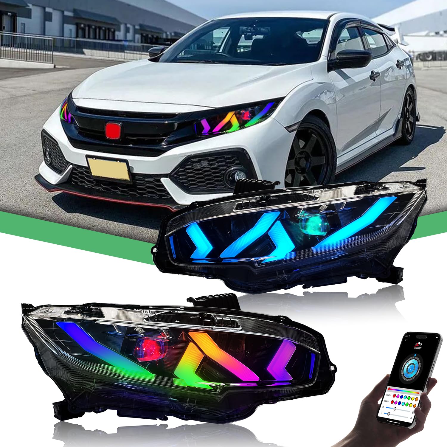 Mua RGB LED Headlights for Honda Civic 2016-2021 Civic 10th Gen ...
