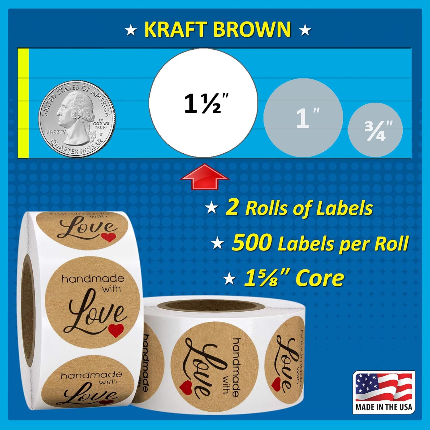 Labels Indexes Stamps 2 Rolls Handmade With Love Sticker With Black 