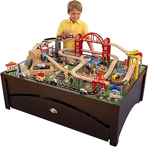 Amazon.com: KidKraft Metropolis Wooden Train Set & Table with 100 ...
