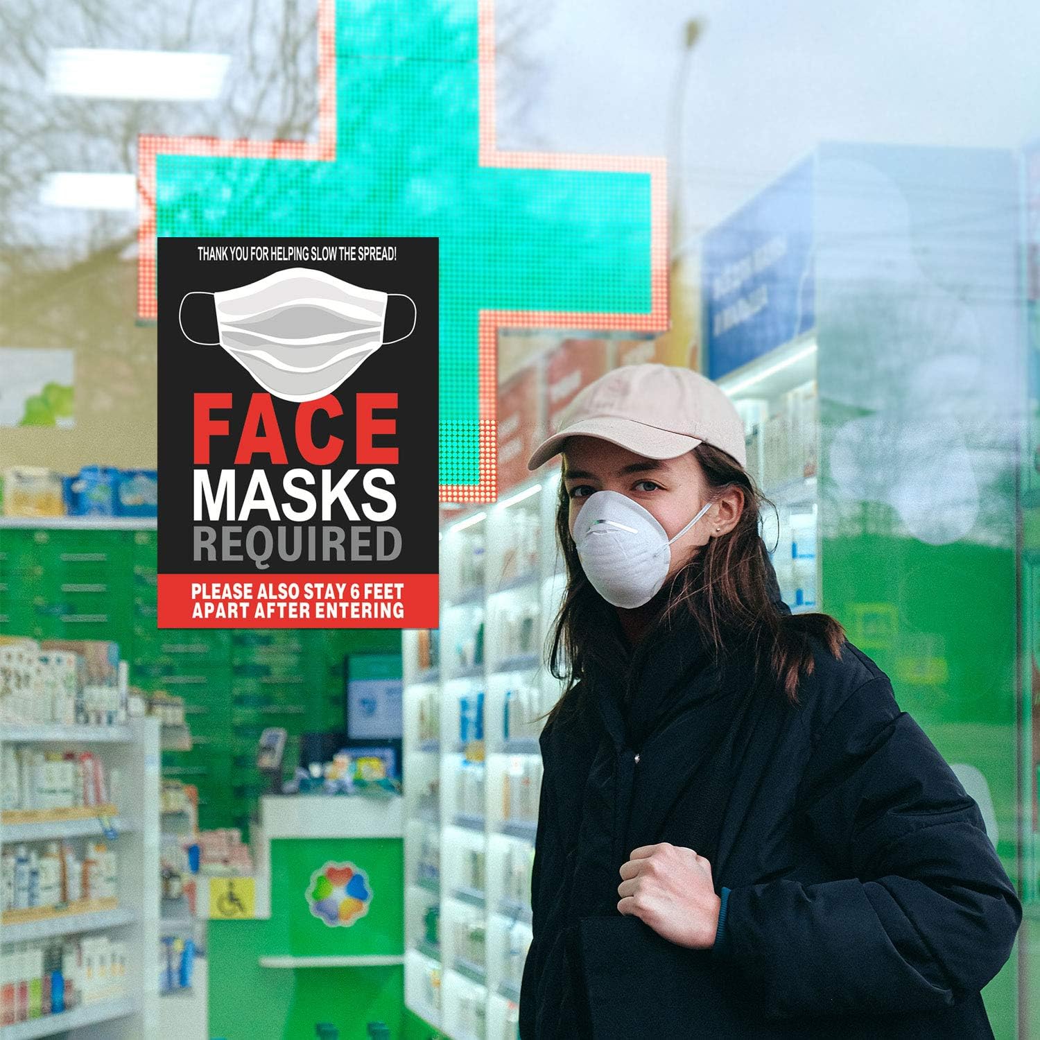 Store Signs 5 7 Waterproof Wear Face Mask Sign Stickers Black Public ...