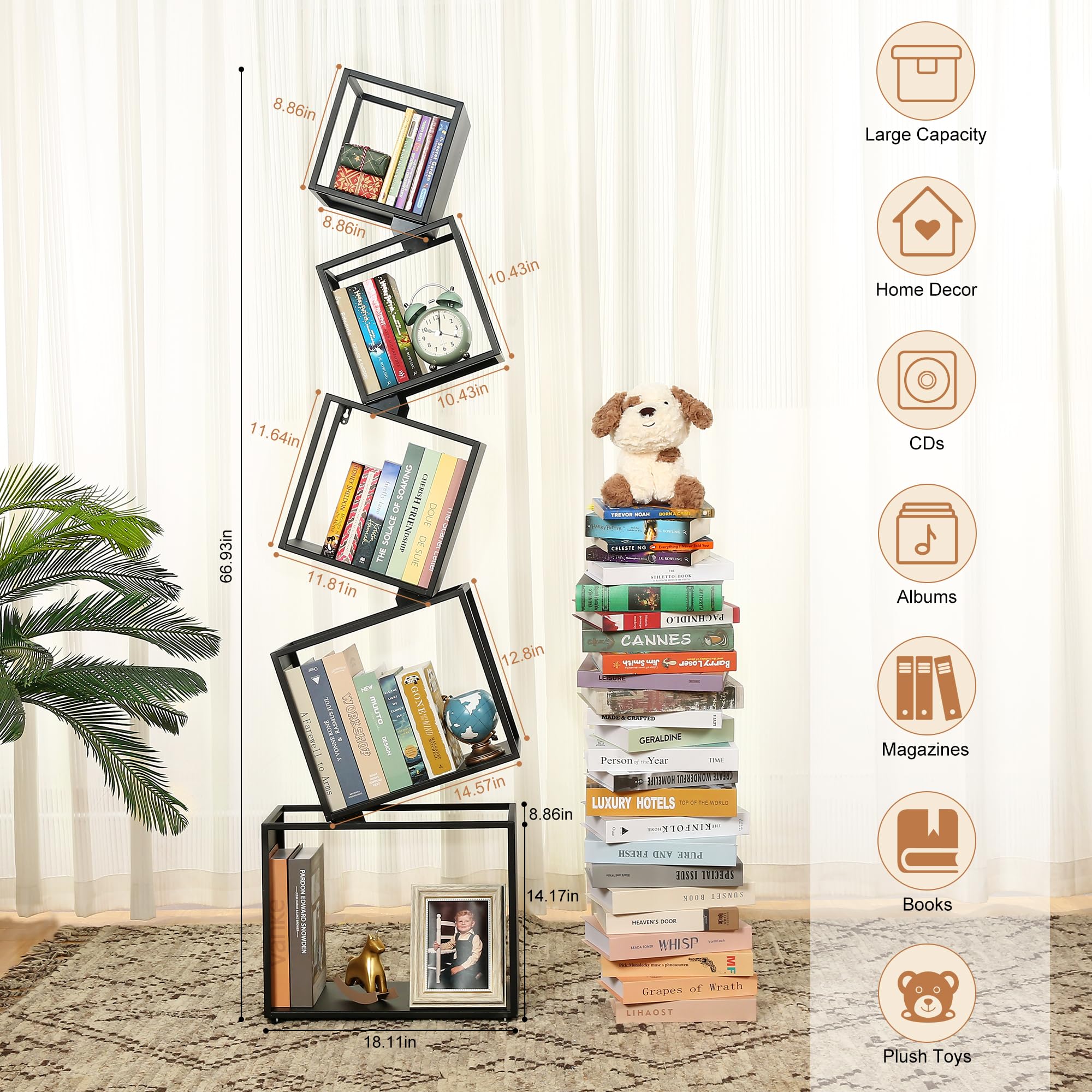 Mua Bookshelf 2024 NEW, 5-Tier Bookshelves, 67" Tall Black Bookshelf ...
