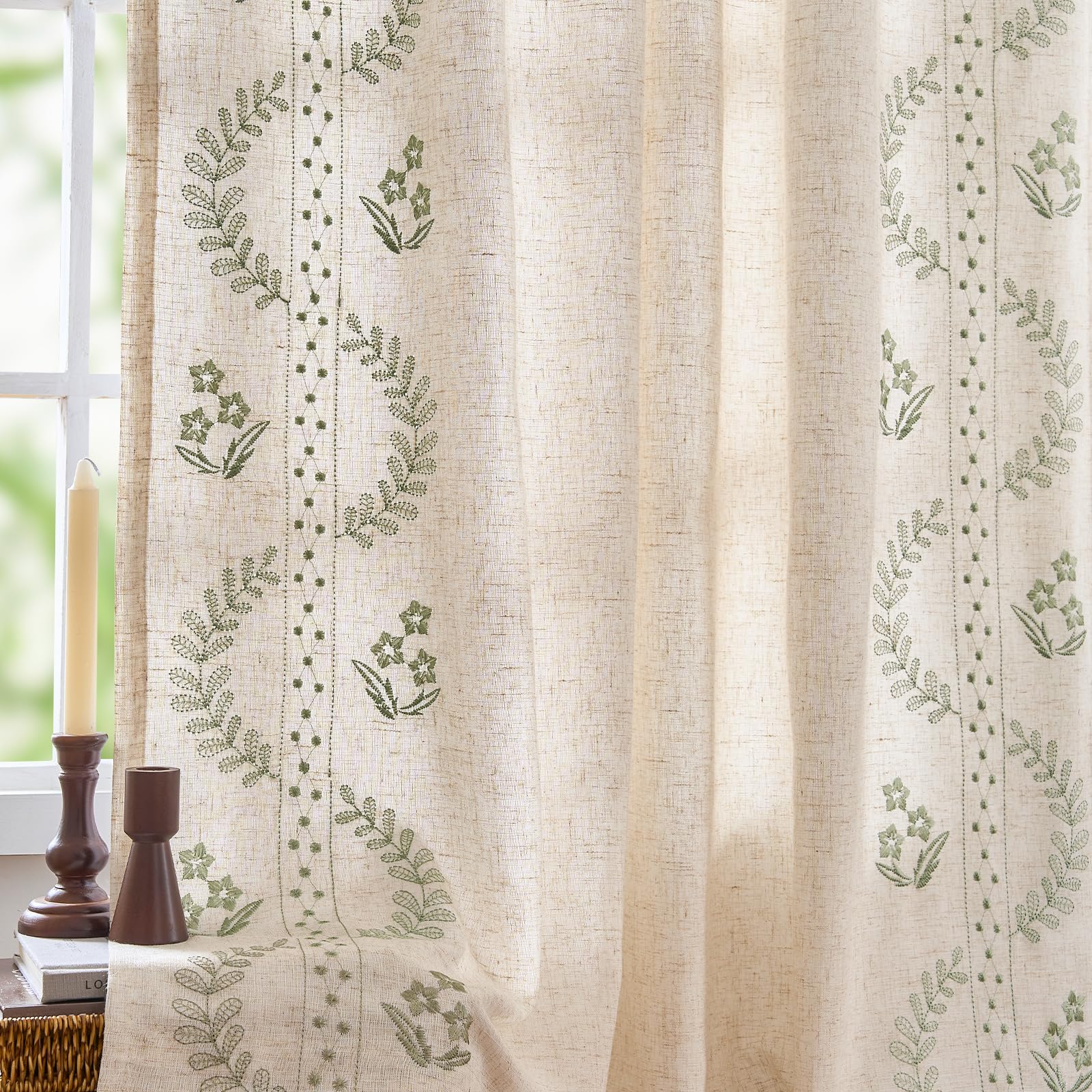 jinchan Lined Linen Blend Curtains Boho Floral Curtains for Bedroom 63 ...