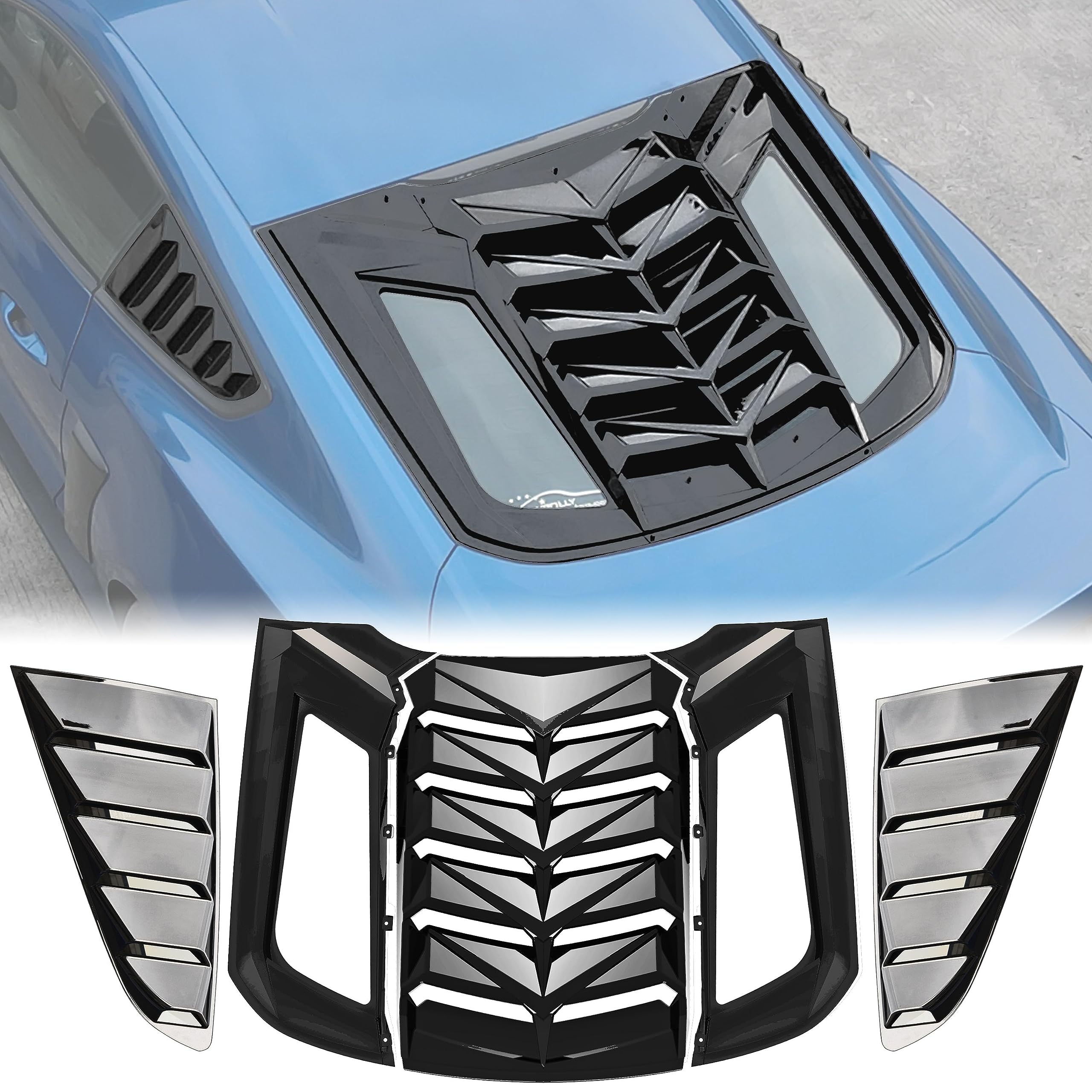 KEWISAUTO Rear Window Louver for Mustang 15-24?Glossy Black Back ...