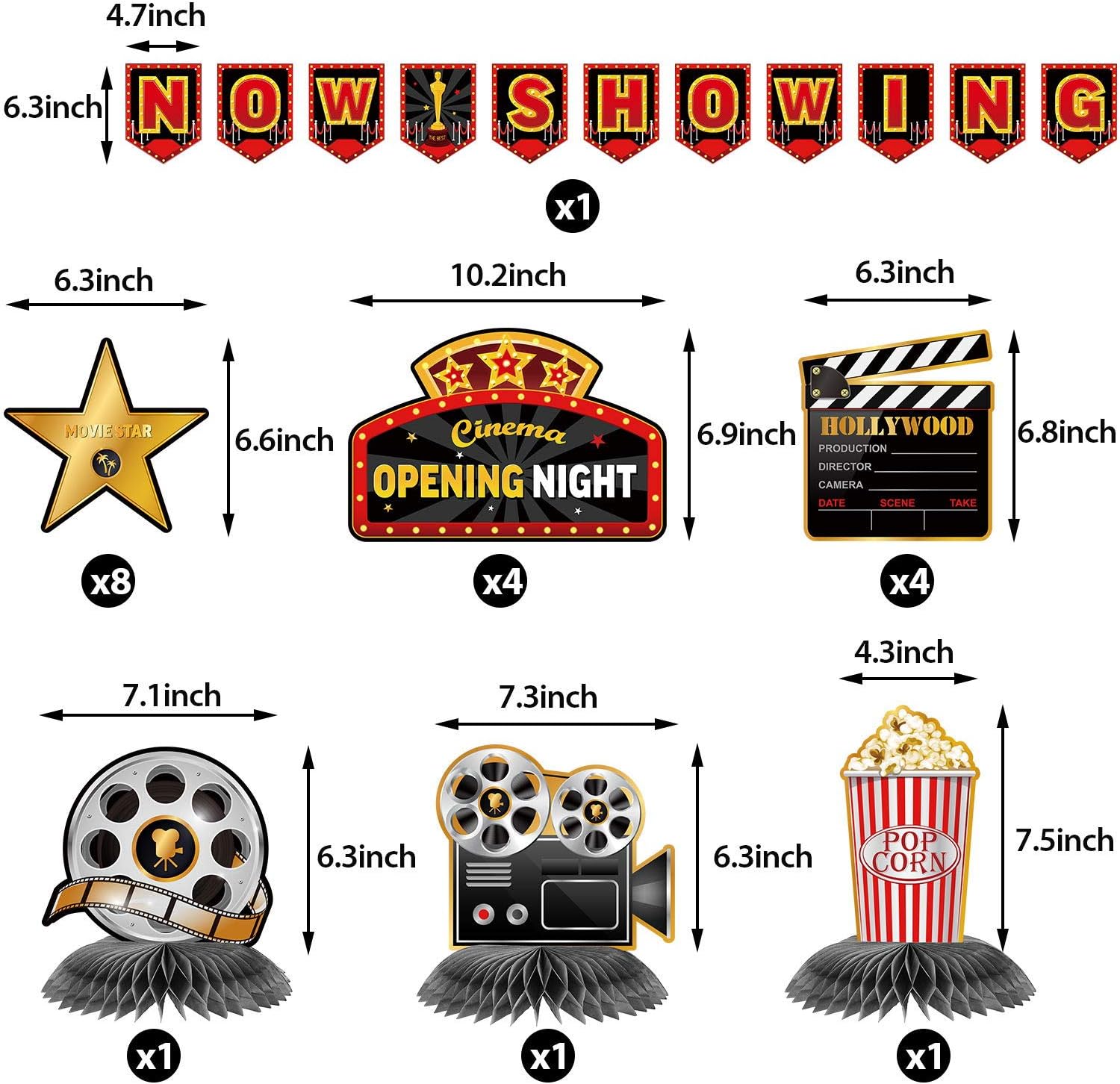 20 Pieces Hollywood Party Decoration Kit Now Showing Banner Movie ...