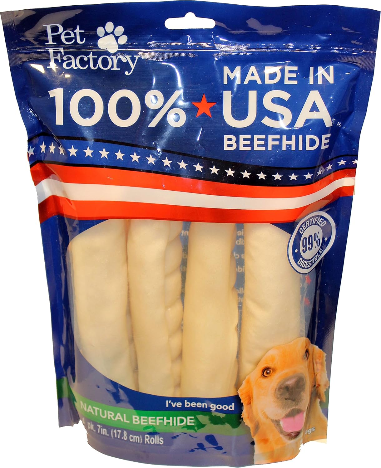 Amazon.com : Pet Factory Beef Roll Dog Chew, 7-Inch, 4 Chews Per Pack ...