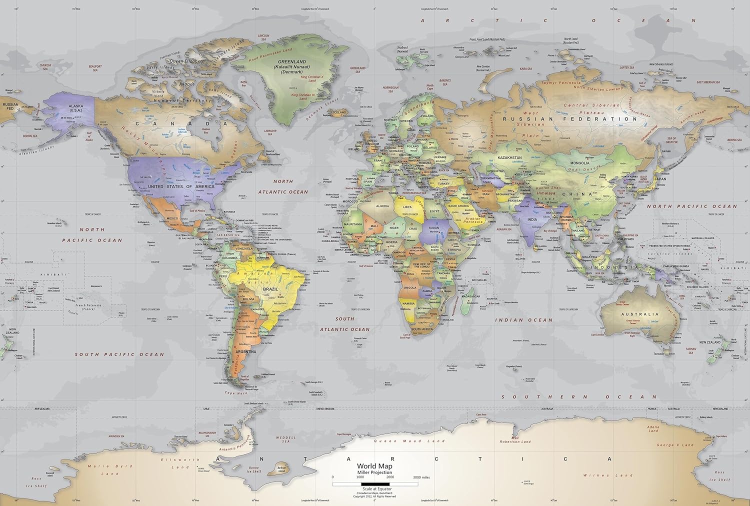 Academia Maps World Map Wall Decal - Large 53 x 36 Fabric Map Mural ...