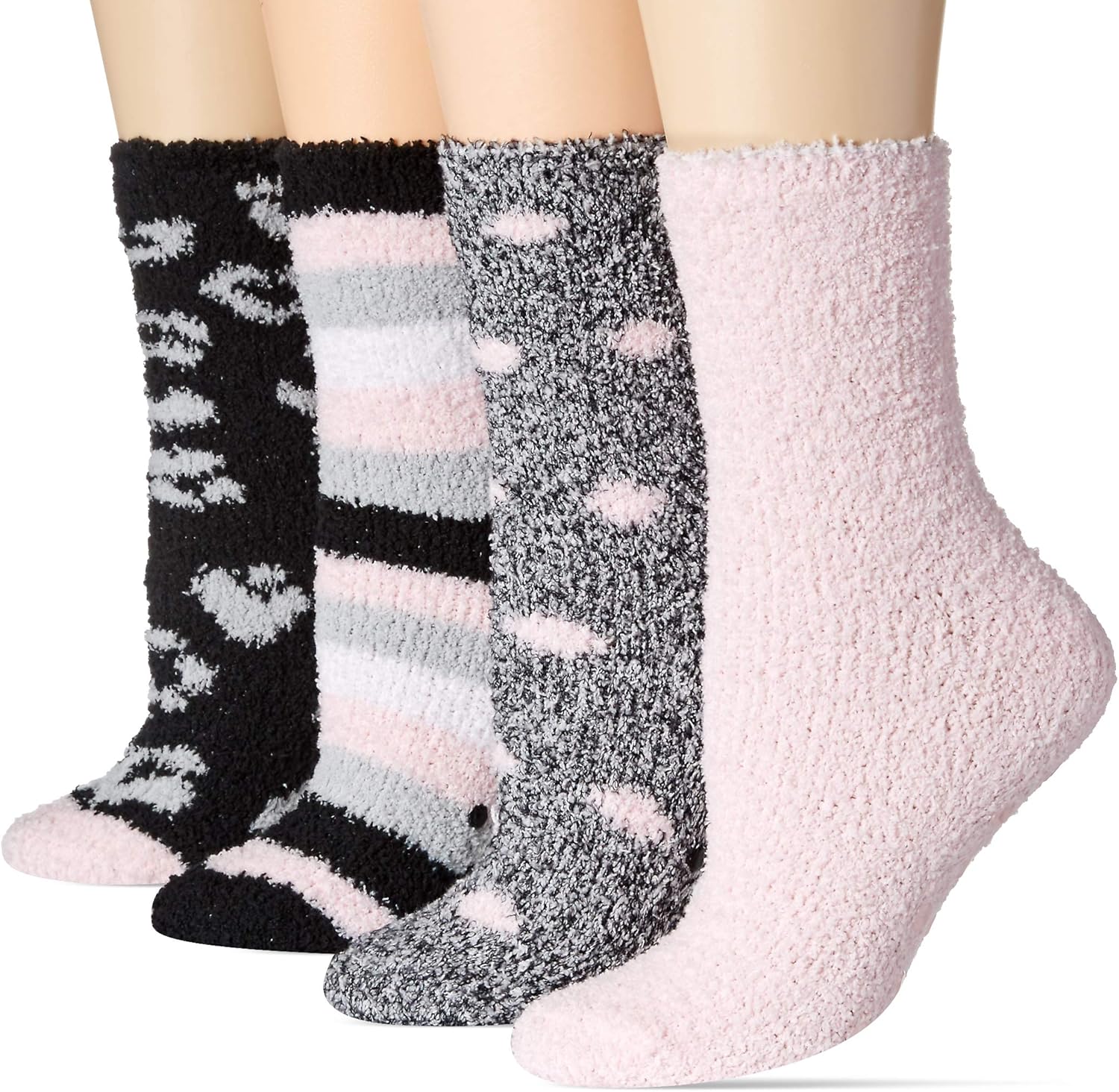 Amazon.com: Amazon Essentials Women's 4-Pack Fuzzy Socks, Black Leopard ...