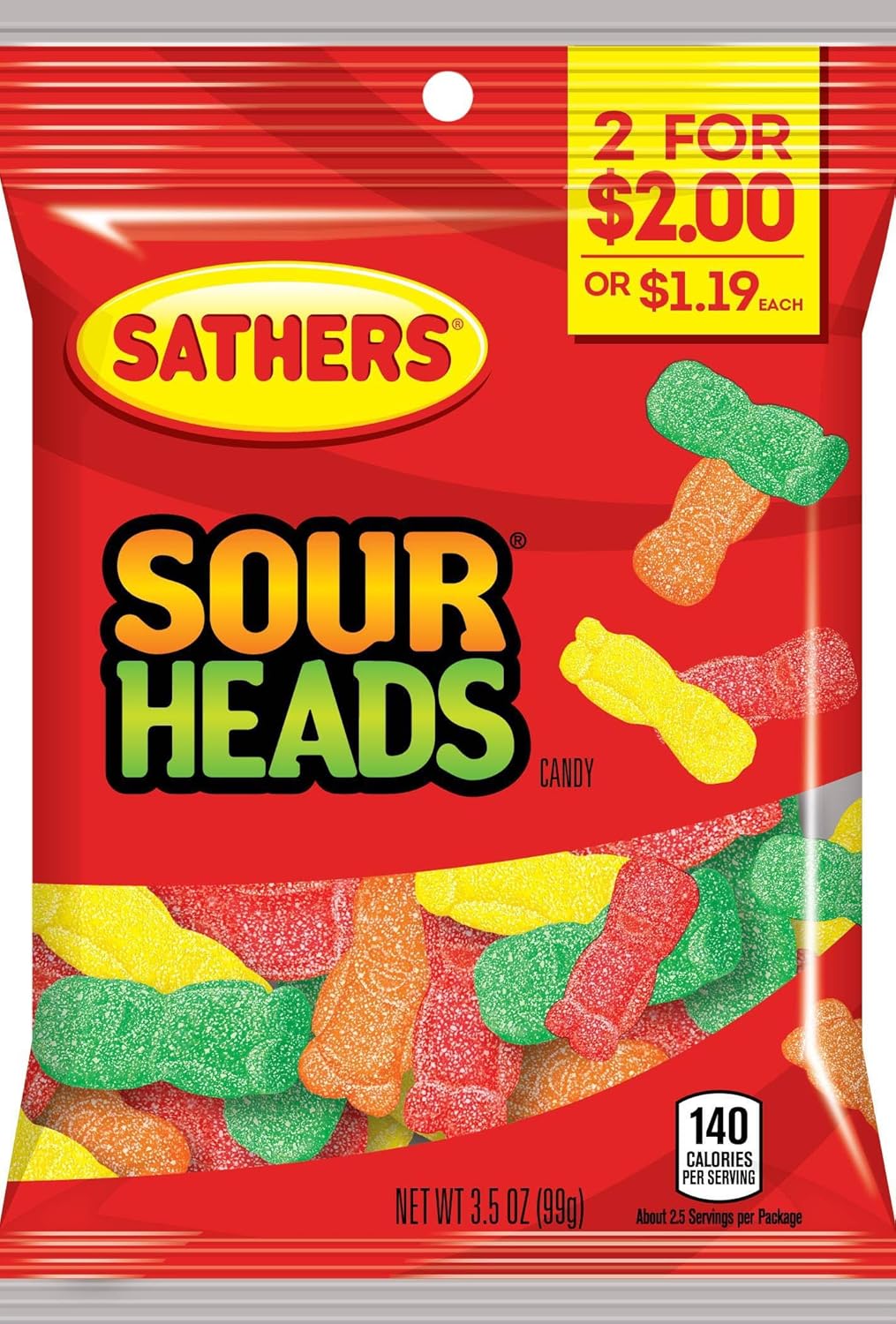 Amazon.com : Sathers Heads Sour Gummy Candy, Assorted Fruit, 3.5 Ounce ...
