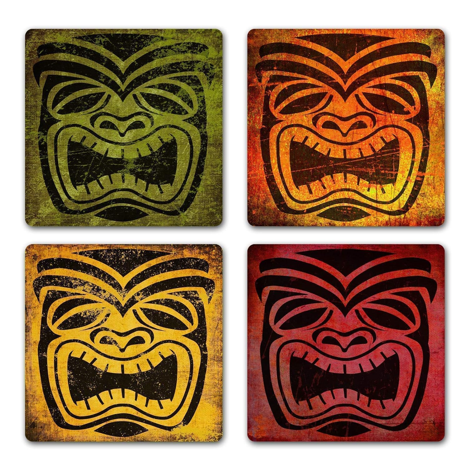 Amazon.com: Retro Tiki Drink Coaster 4pc Red Orange Green Set: Handmade