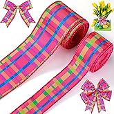Amazon.com: Easter Plaid Fabric Ribbon Spring Gingham Ribbon Checkered ...