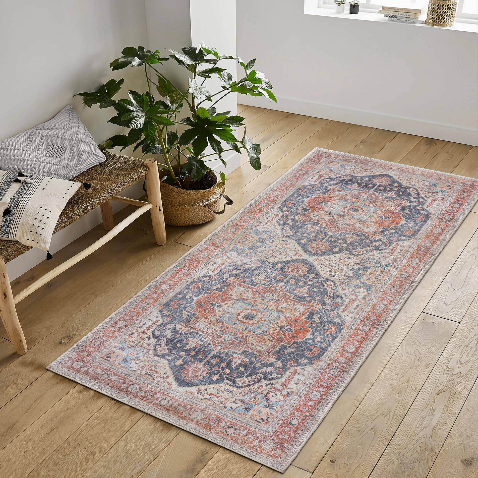 Adiva Rugs Machine Washable 2'6x6'6 Area Rug with Non Slip Backing for ...