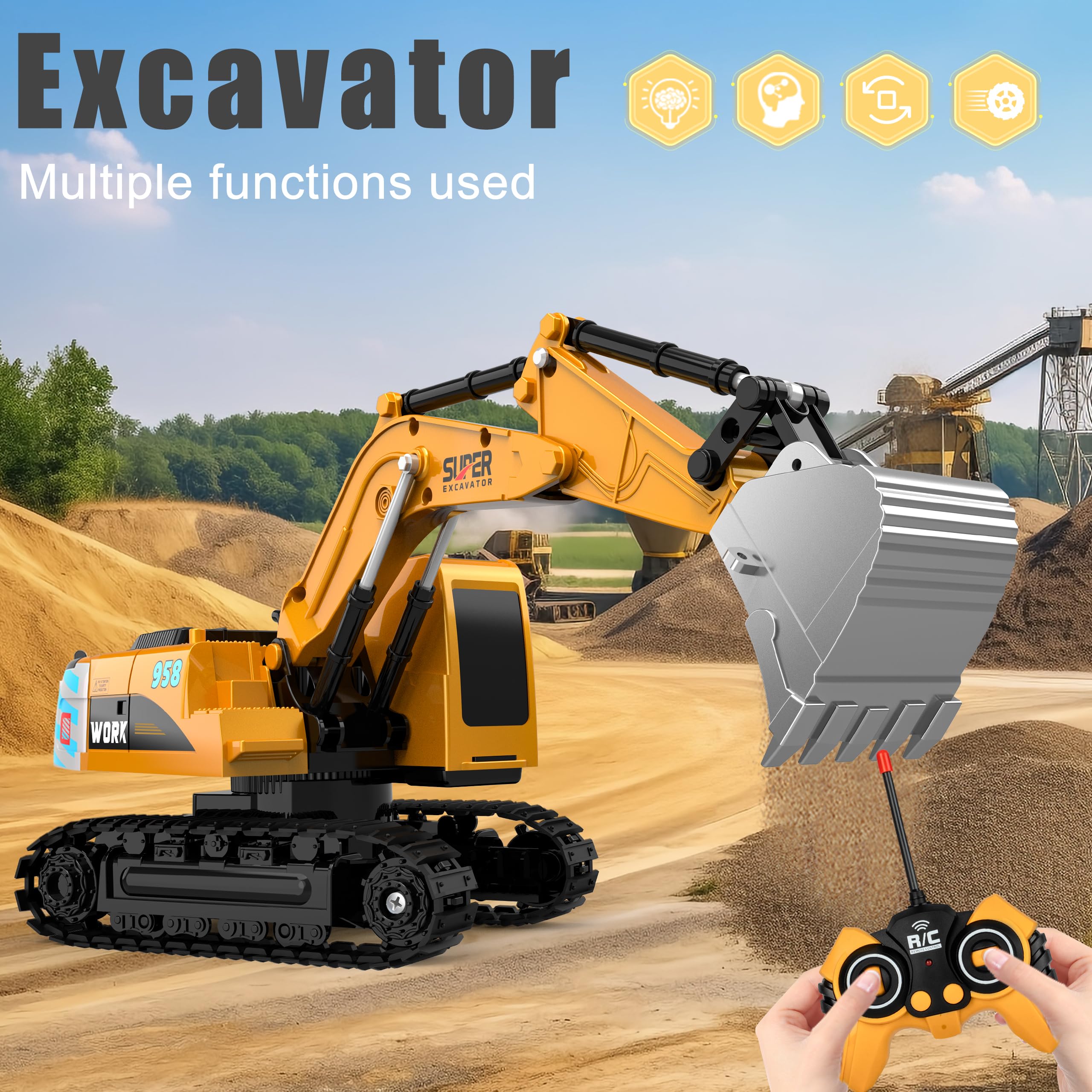 Mua YAYYAY Kids Play Excavators 6-Year-Old-Boy-Gifts - 1:22 RC Hydraulic Excavator Digger ...