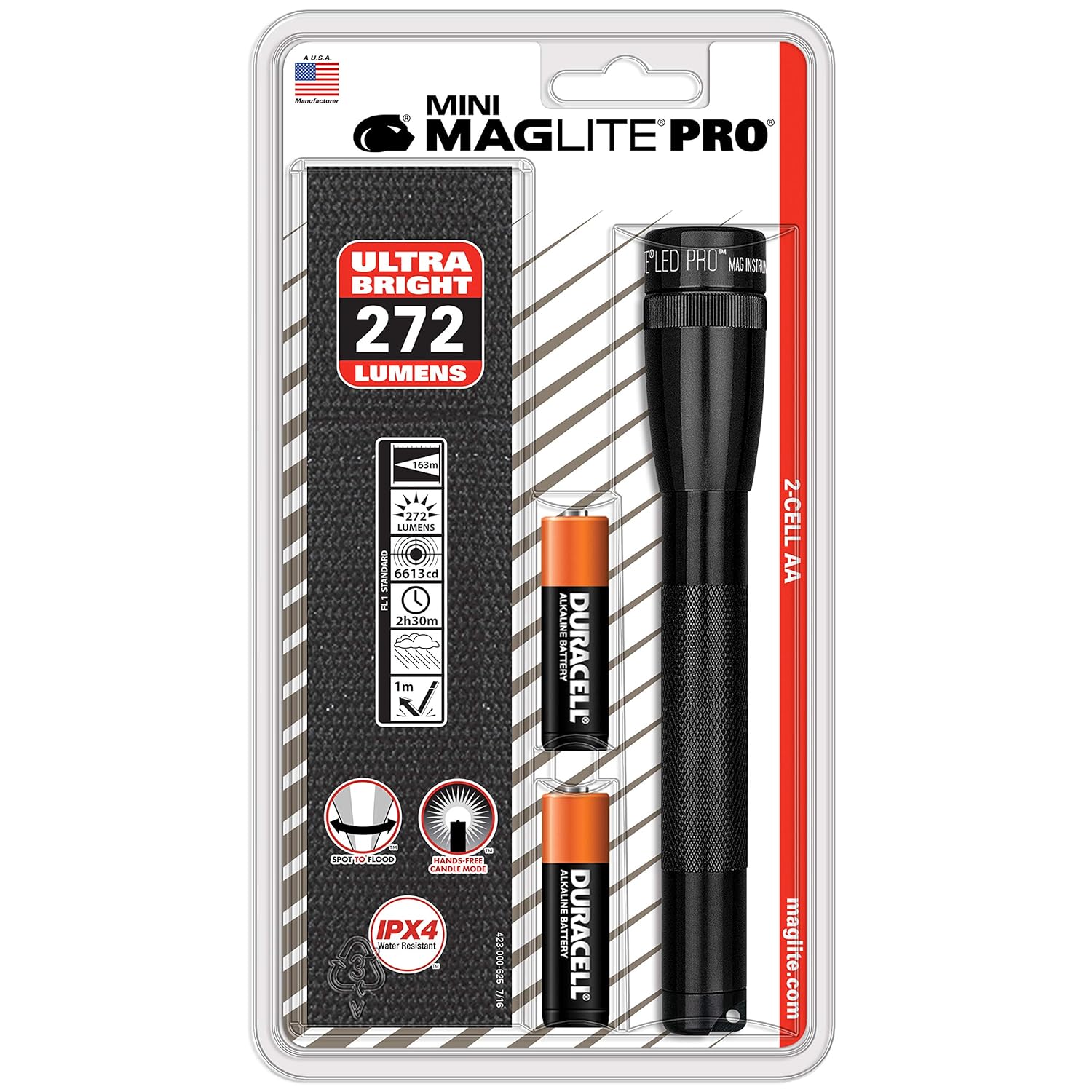 Maglite Mini PRO LED 2-Cell AA Flashlight with Holster Black SP2P01H ...