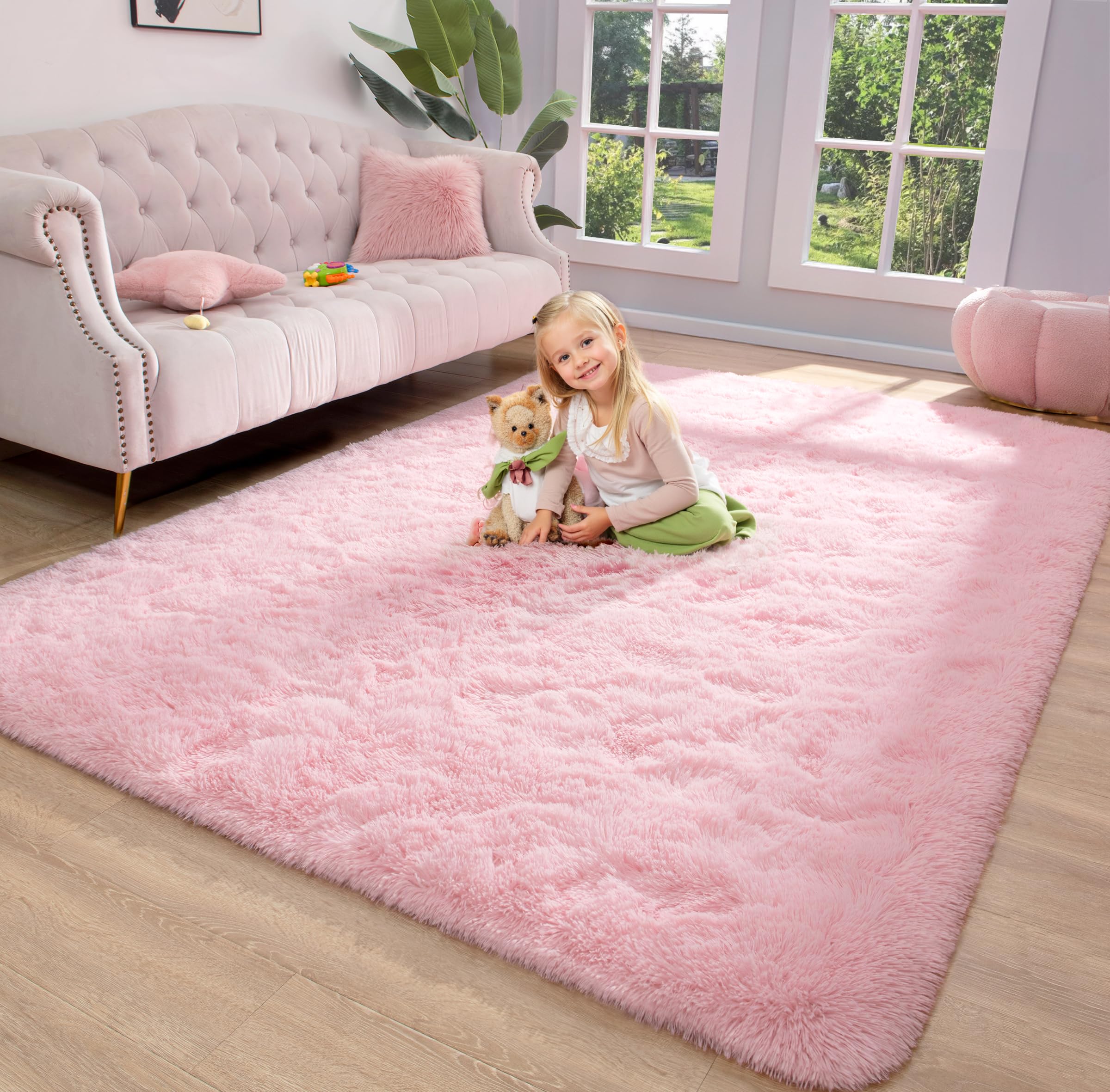 Keeko Premium Fluffy Pink Area Rug for Bedroom, 4x5.3 Cute Shag Fuzzy ...
