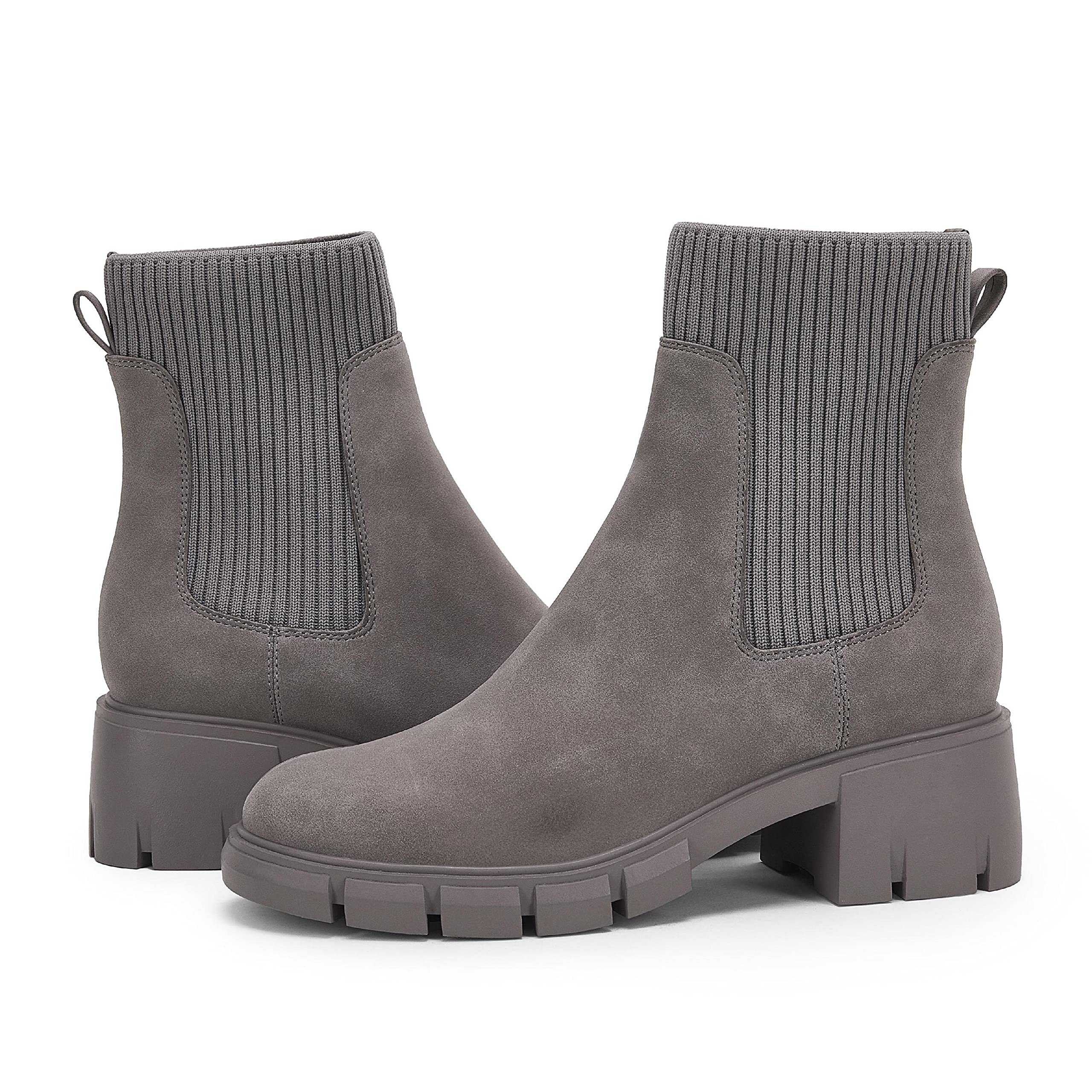 Ruanyu Womens Lug Sole Platform Ankle Boots Elastic Chunky Block Heel ...