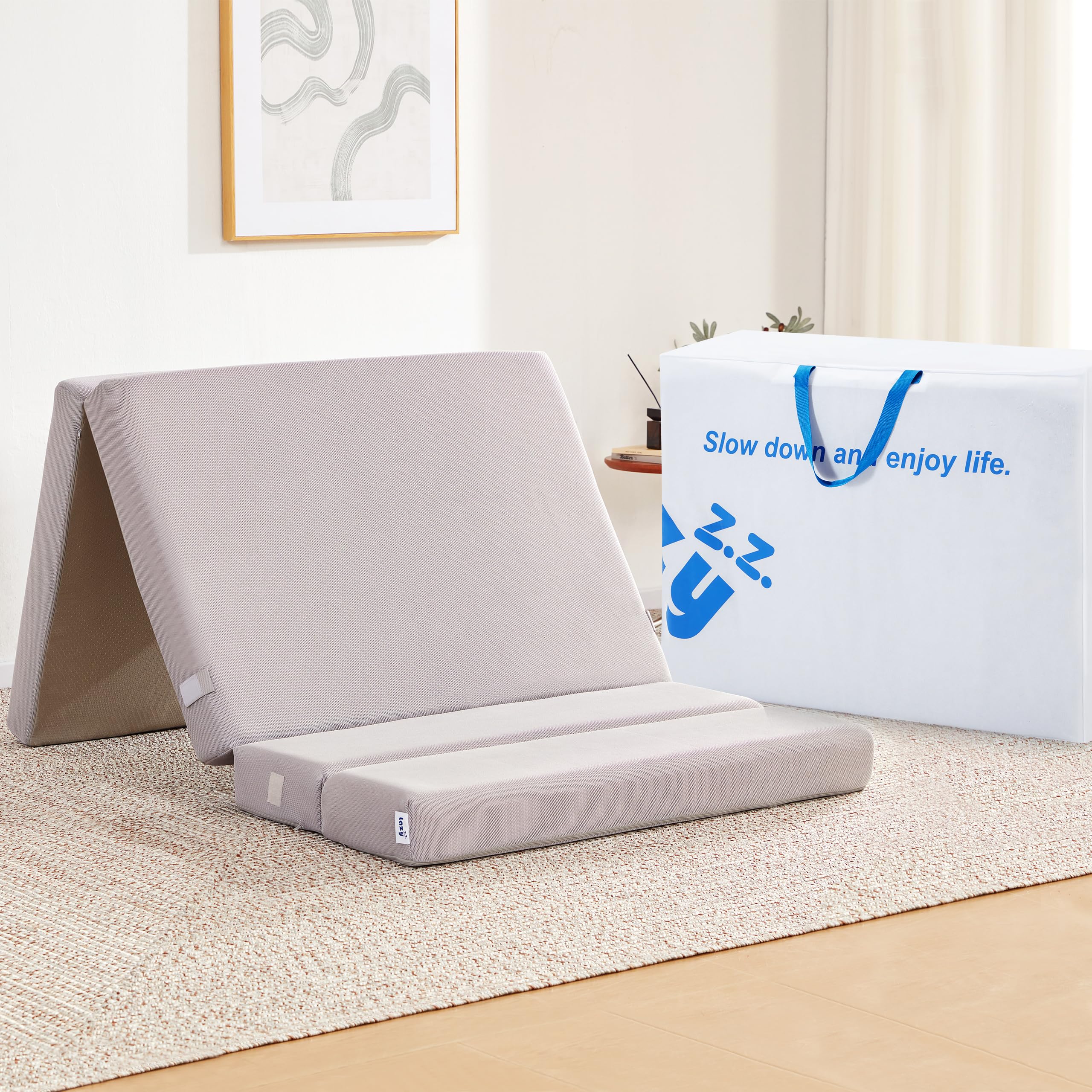 Lazyzizi Foldable Mattress 4Inch Folding Mattress Fold Out Floor Sofa ...