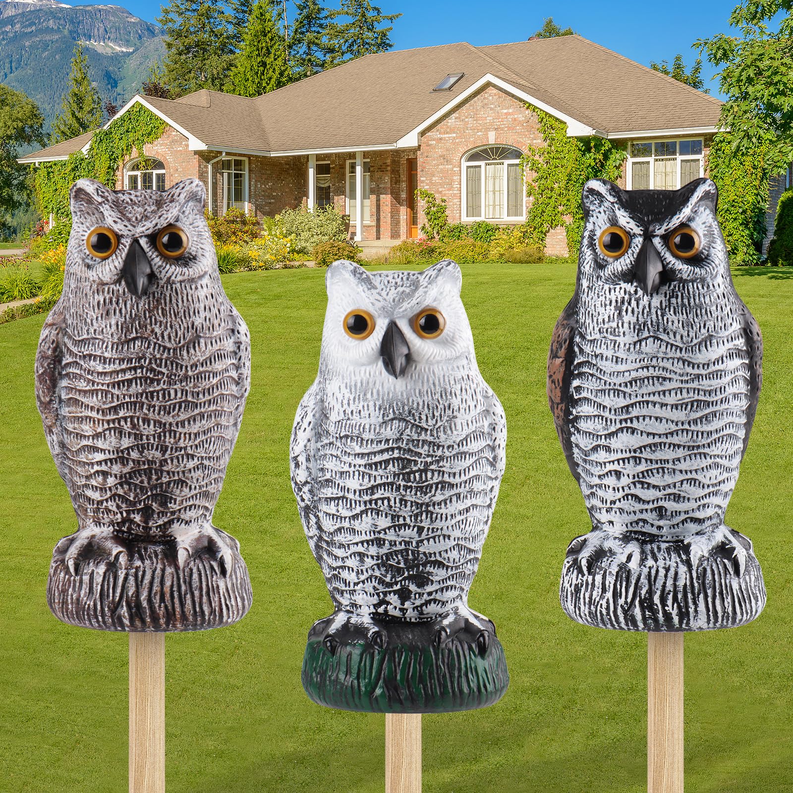 Fake Plastic Owl Decoys, Lomrsiul Garden Owl Statue Waterproof Owl ...